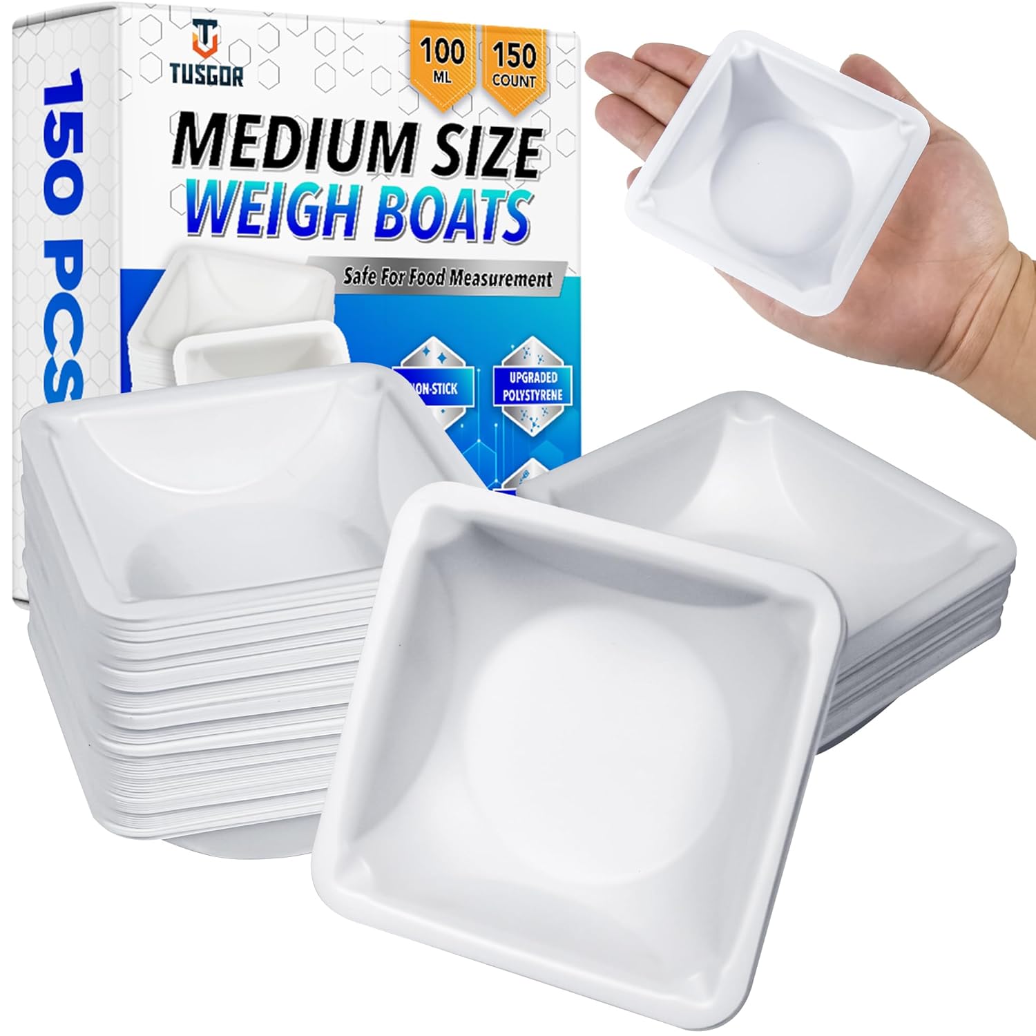 [Premium] 150 Disposable Medium Weigh Boats – 100ml Square Plastic ...