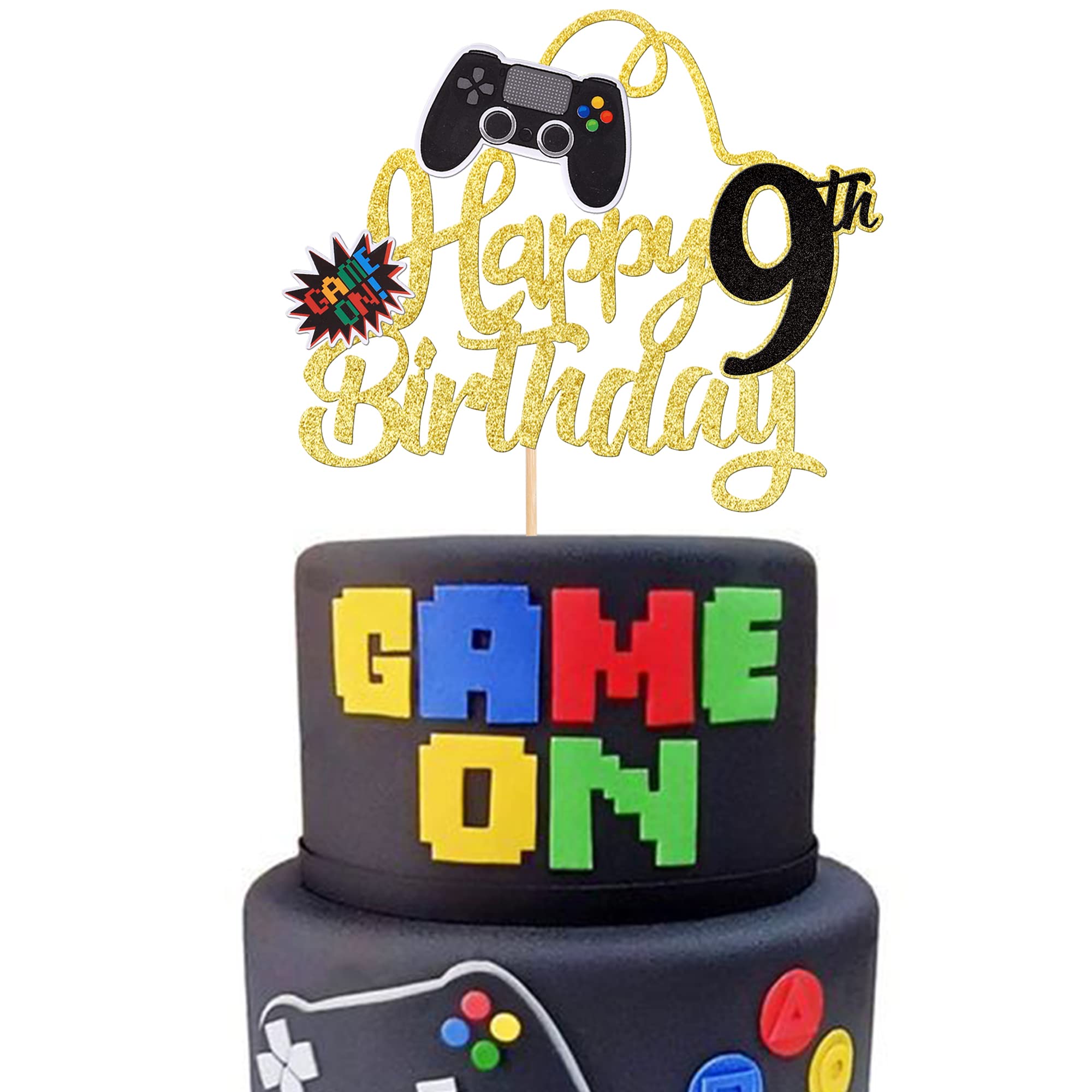 Amazon.com: 1 PCS Video Game Happy 9th Birthday Cake Topper Glitter ...