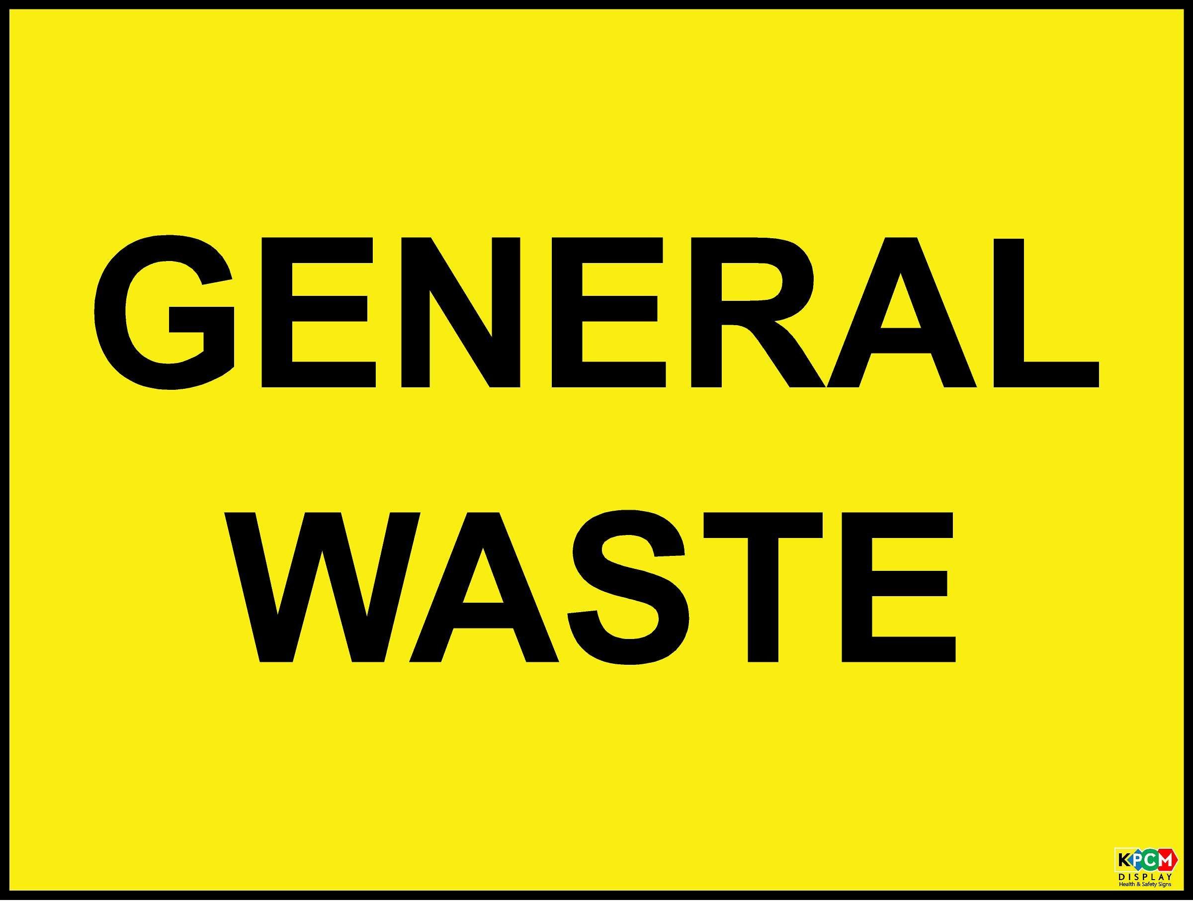 General Waste Safety Sign - Self Adhesive Sticker 200mm x 150mm ...