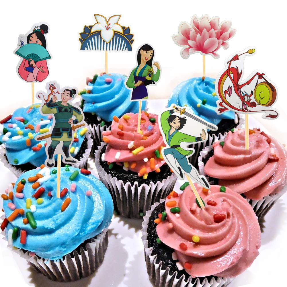 Buy Newmemo Mulan Cupcake Toppers 24pcs, Princess Mulan and Dragon ...