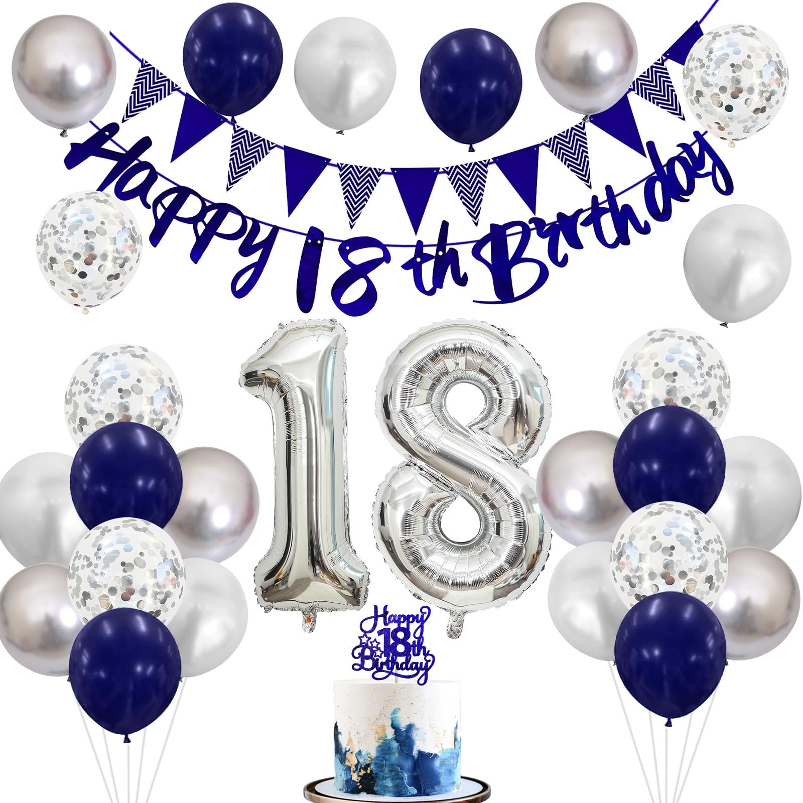 Amazon.com: 18th Birthday Decorations for Boys, Blue Happy 18th ...