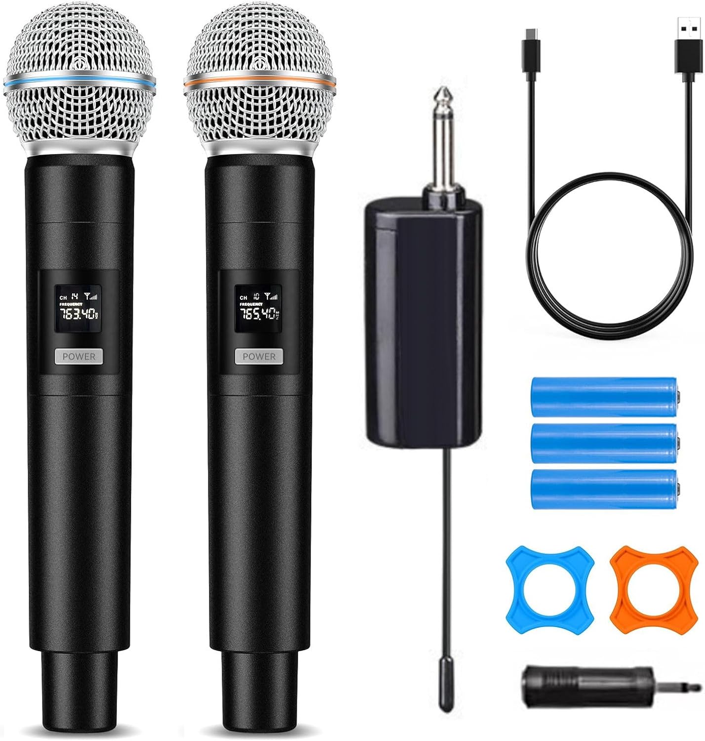 Wireless Microphone System for 2 People, 2.4G Dual Handheld Cordless ...