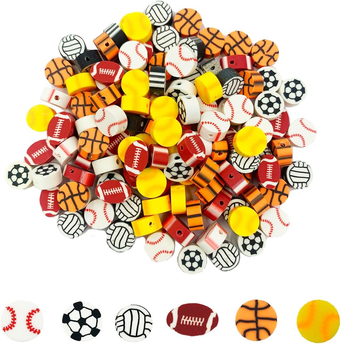 Amazon.com: 100 Sports Ball Beads,Polymer Clay Baseball Basketball ...