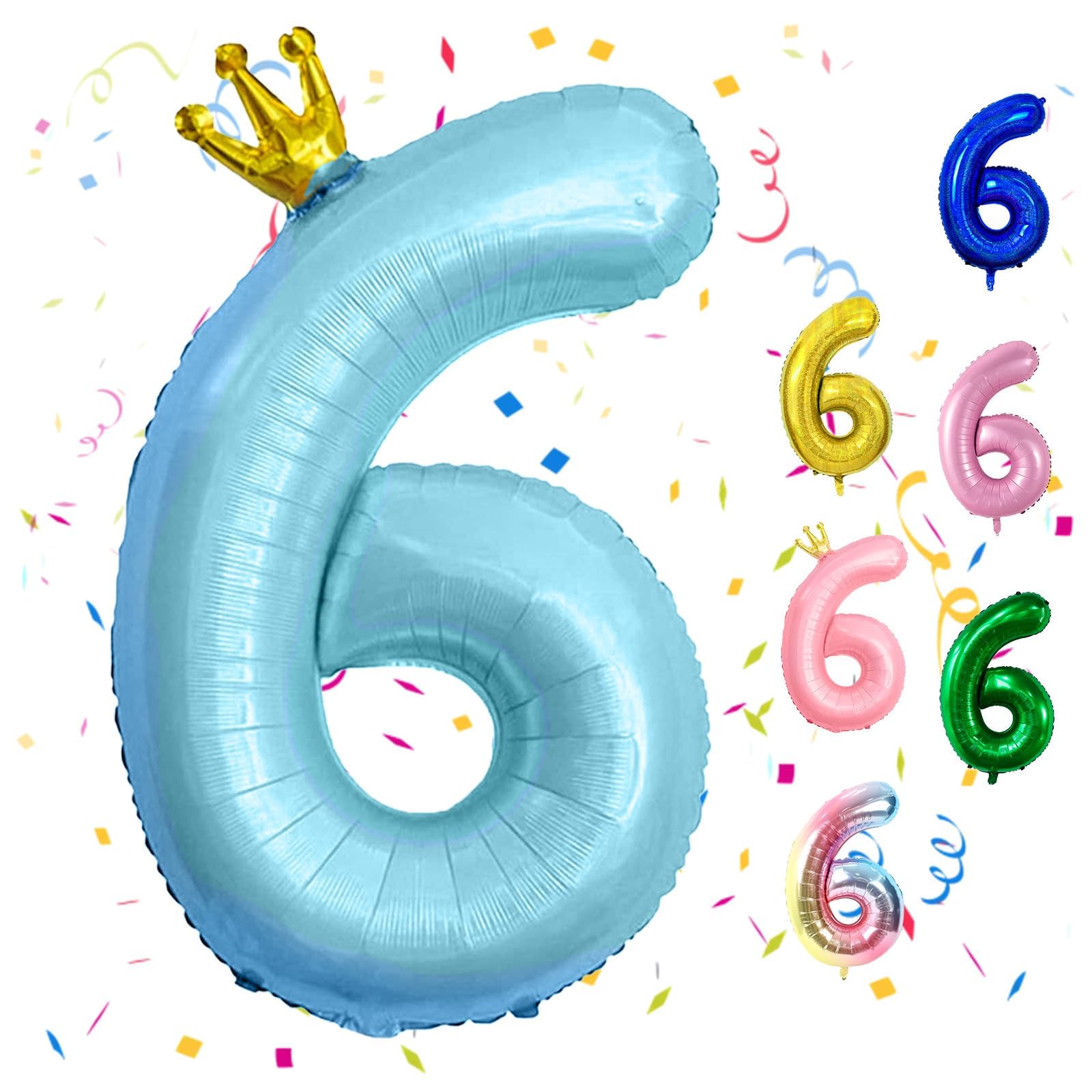 Amazon.com: Crown Blue Number 6 Balloons, 6th Birthday Balloon, 40inch ...