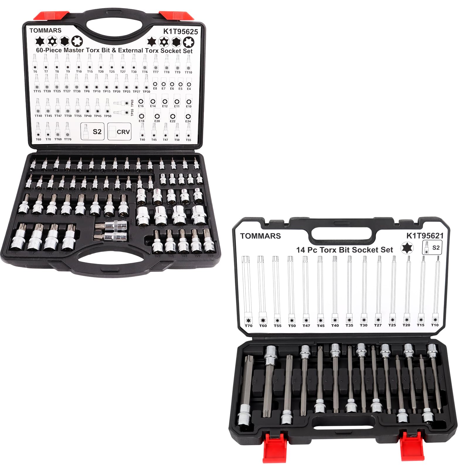 Amazon.com: TOMMARS 14-PC Long Torx Bit Socket Set T10-T70 & 60-Pc ...