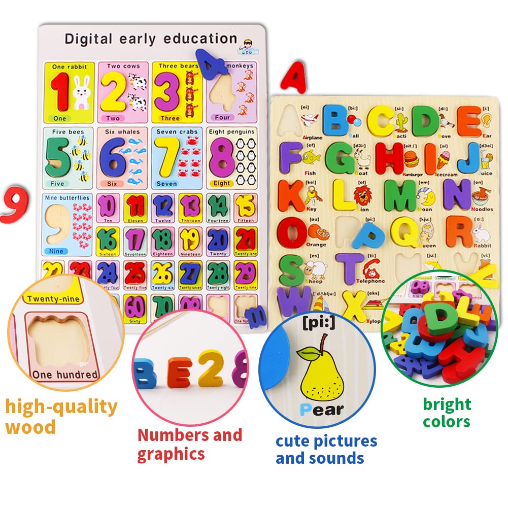 Snapklik.com : Wooden Alphabet Number Puzzles For Toddlers, 2 Pack ABC ...