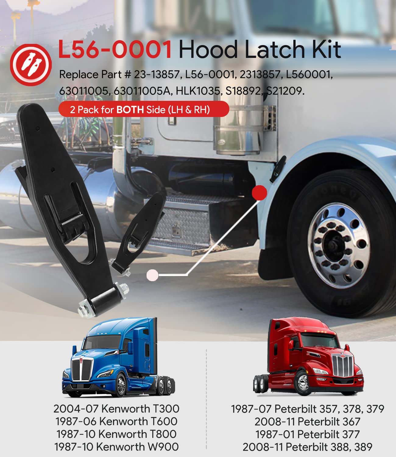 Snapklik.com : 2 Pack For Peterbilt Kenworth Hood Latch Base For ...