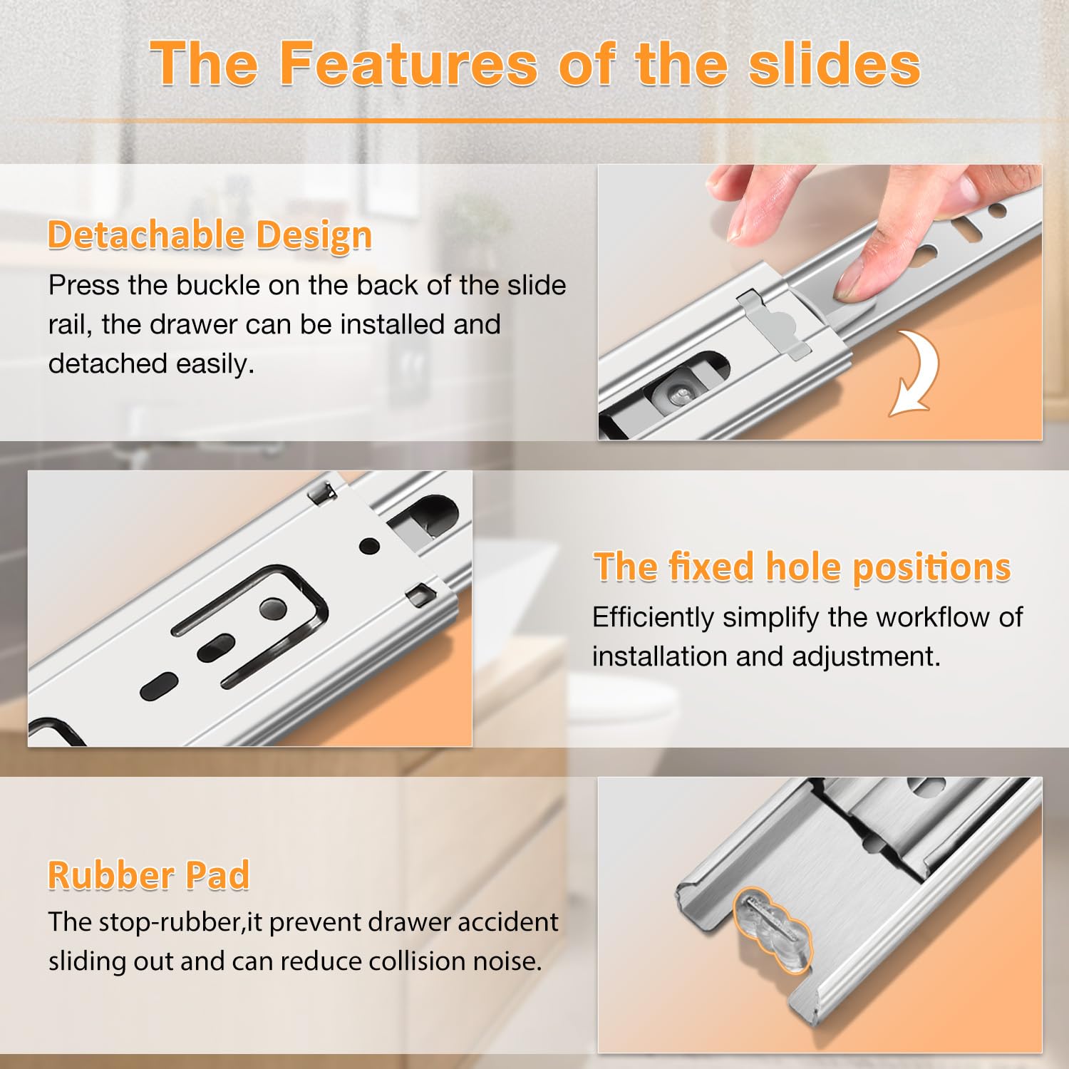 Snapklik.com : YENUO 5 Pairs Stainless Steel Full Extension Drawer ...