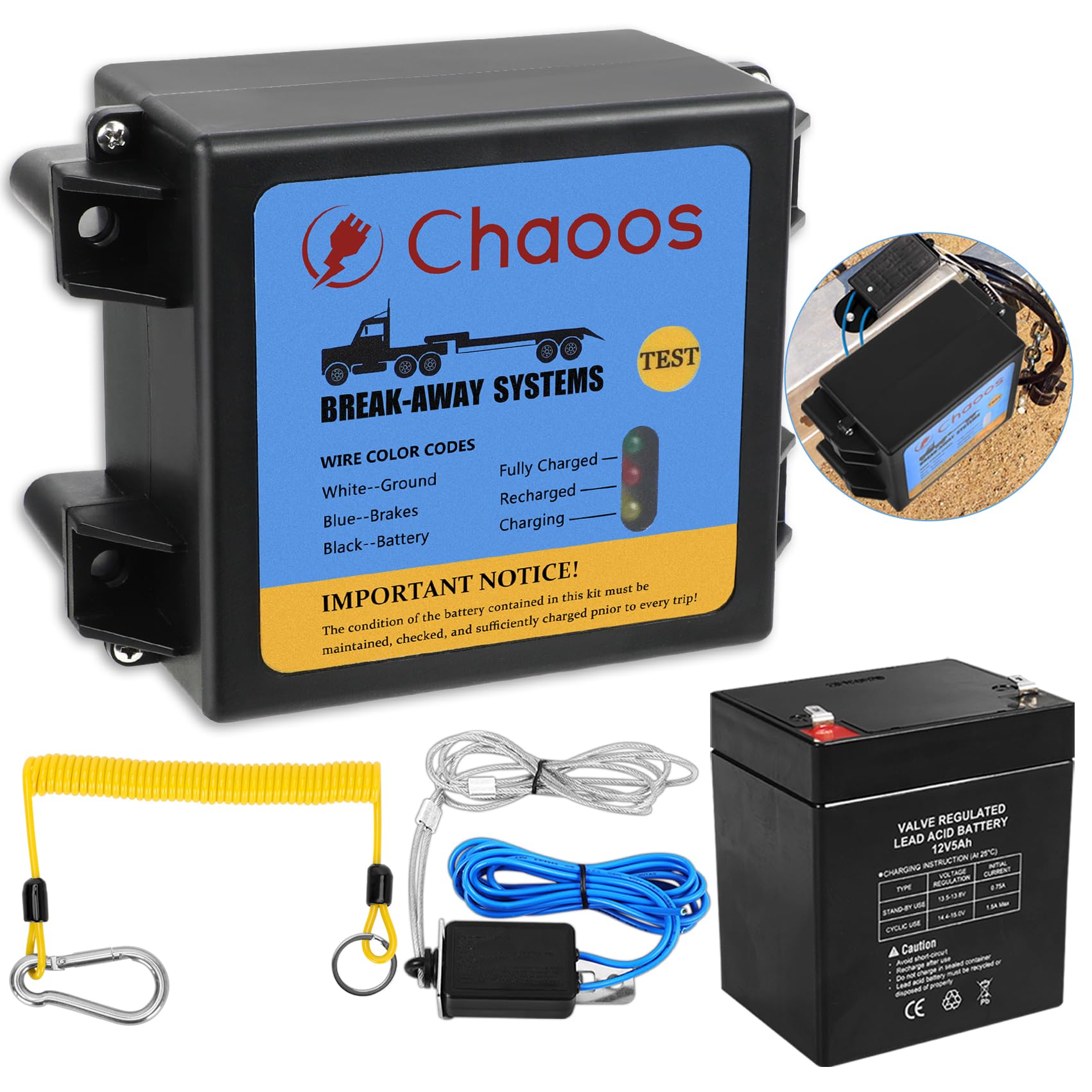 Amazon.com: Chaoos Trailer Brakes Breakaway Kit with Charger ＆ LED ...