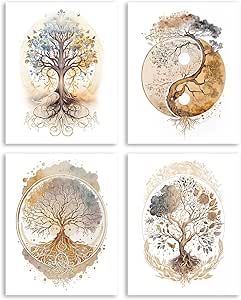 Amazon.com: JIQIOKJ Wall Art Gold Abstract Tree of Life Prints,Boho Modern Yin Yang Art Posters ...