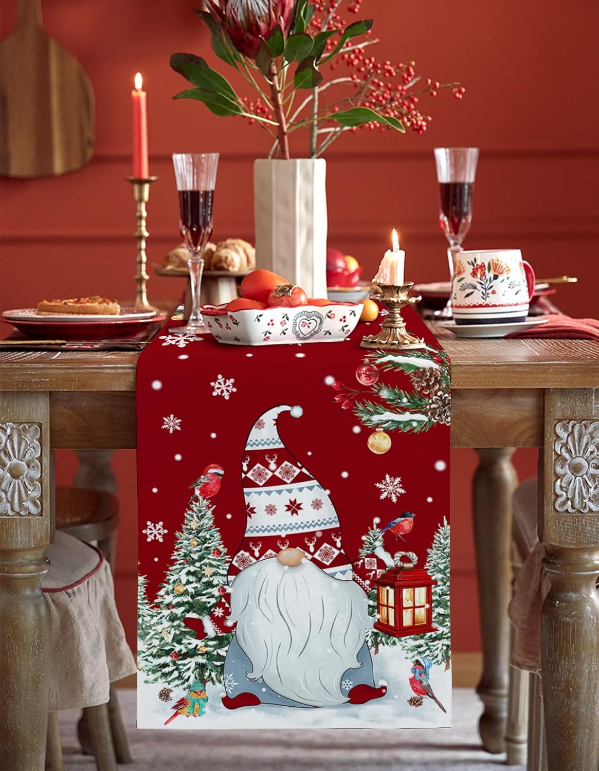 Amazon.com: Christmas Table Runner 36 Inches Long Gnome Holding Lantern ...