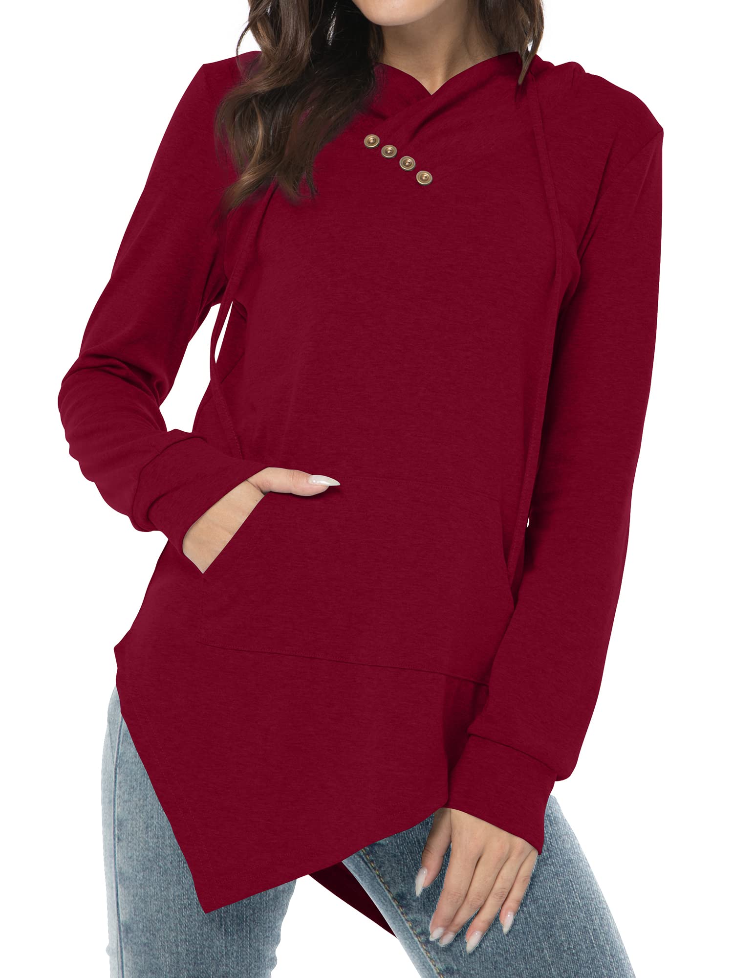 AYIFU Womens Long Sleeve Tunic Hoodies Irregular Hem Hoody Casual Solid ...