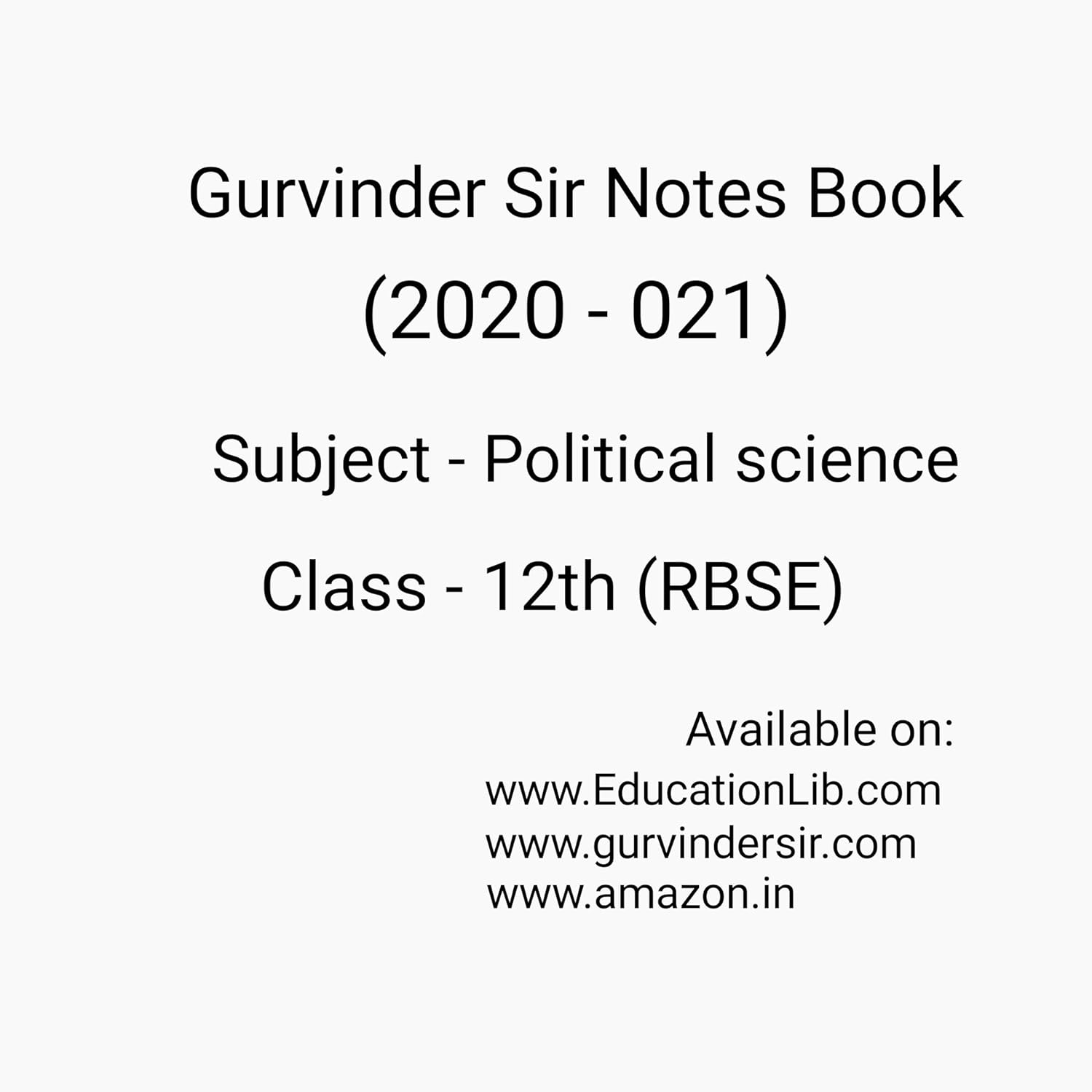 Political Science Notes Class 12th by RBSE : Gurvinder Sir: Amazon.in ...