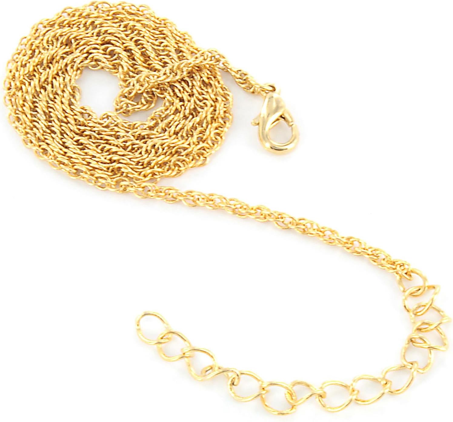 Amazon.com: 18 Inch 3mm wide 14 Karat Gold Plated Rope Chain with 2 ...