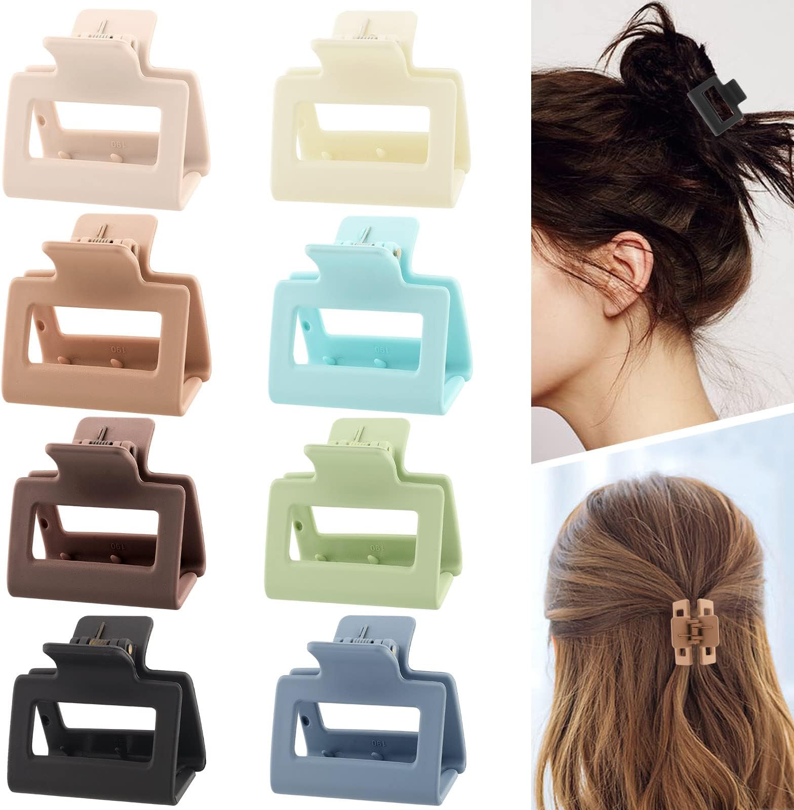 Amazon.com: 8 Pack 2 inch Small Rectangle Hair Claw Clips, Matte Square ...