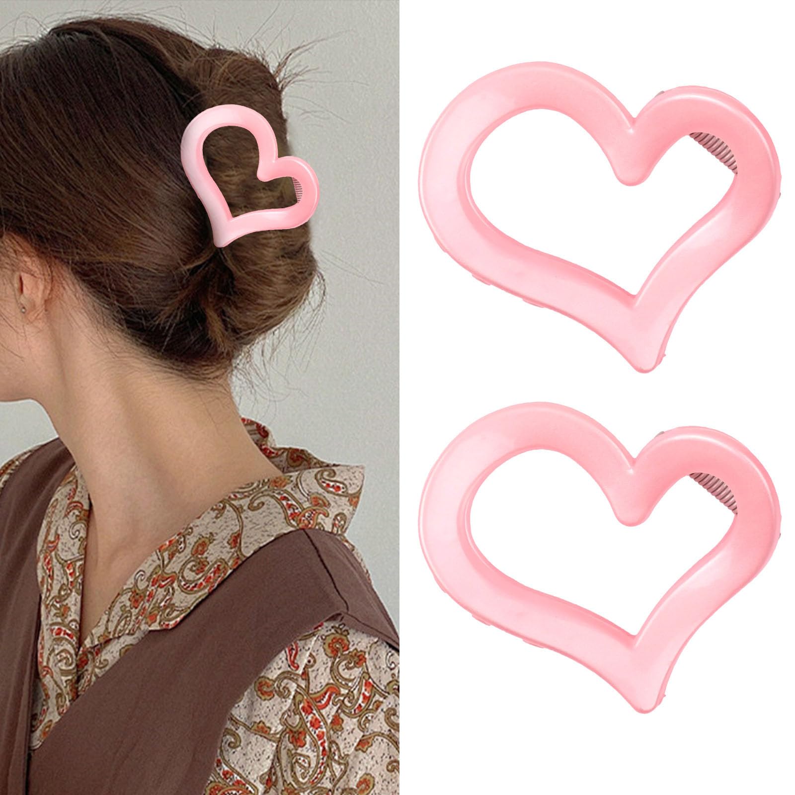 Amazon.com : Valentine's Day Hair Clips Pearlescent Love Pink Heart ...
