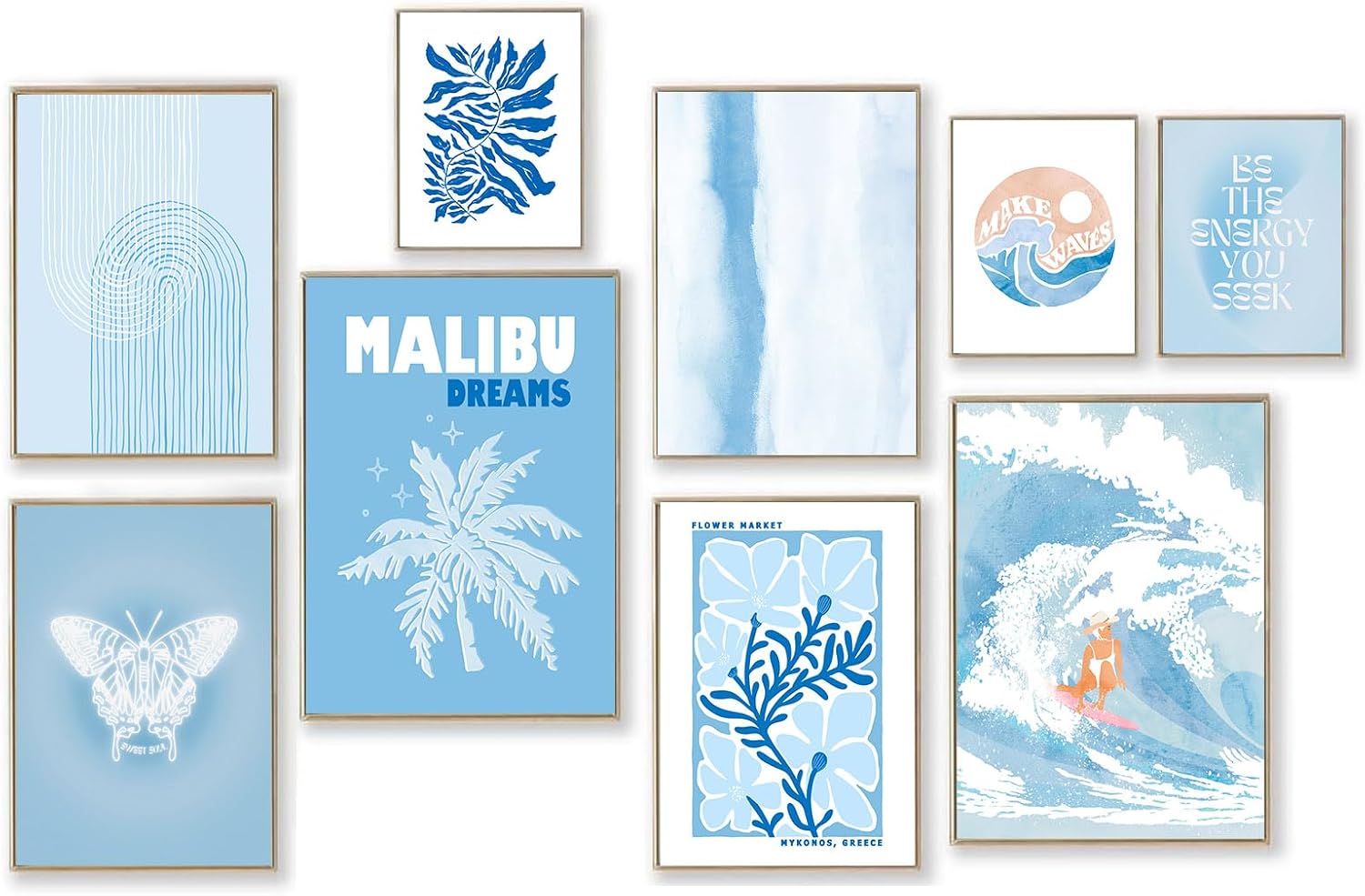 TWNSLLA Coastal Cowgirl Room Decor: Boho Blue Beachy Wall Art for Teen ...