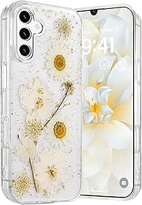 Riccase for Samsung Galaxy A26 5G Case Clear with Real Dried Flower Patterns, Shockproof ...