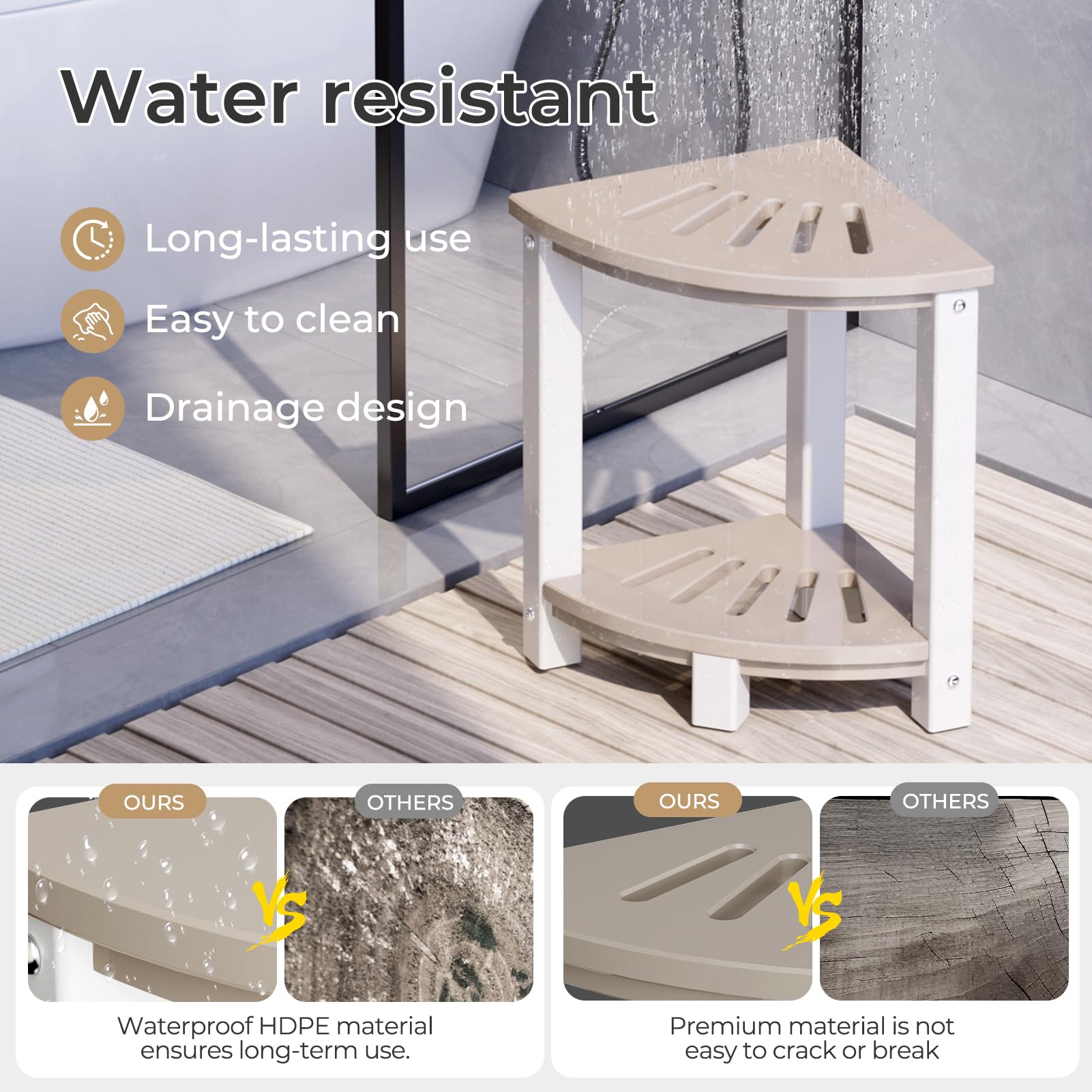 Snapklik.com : Ciokea Corner Shower Stool, HDPE Waterproof Shower Bench ...