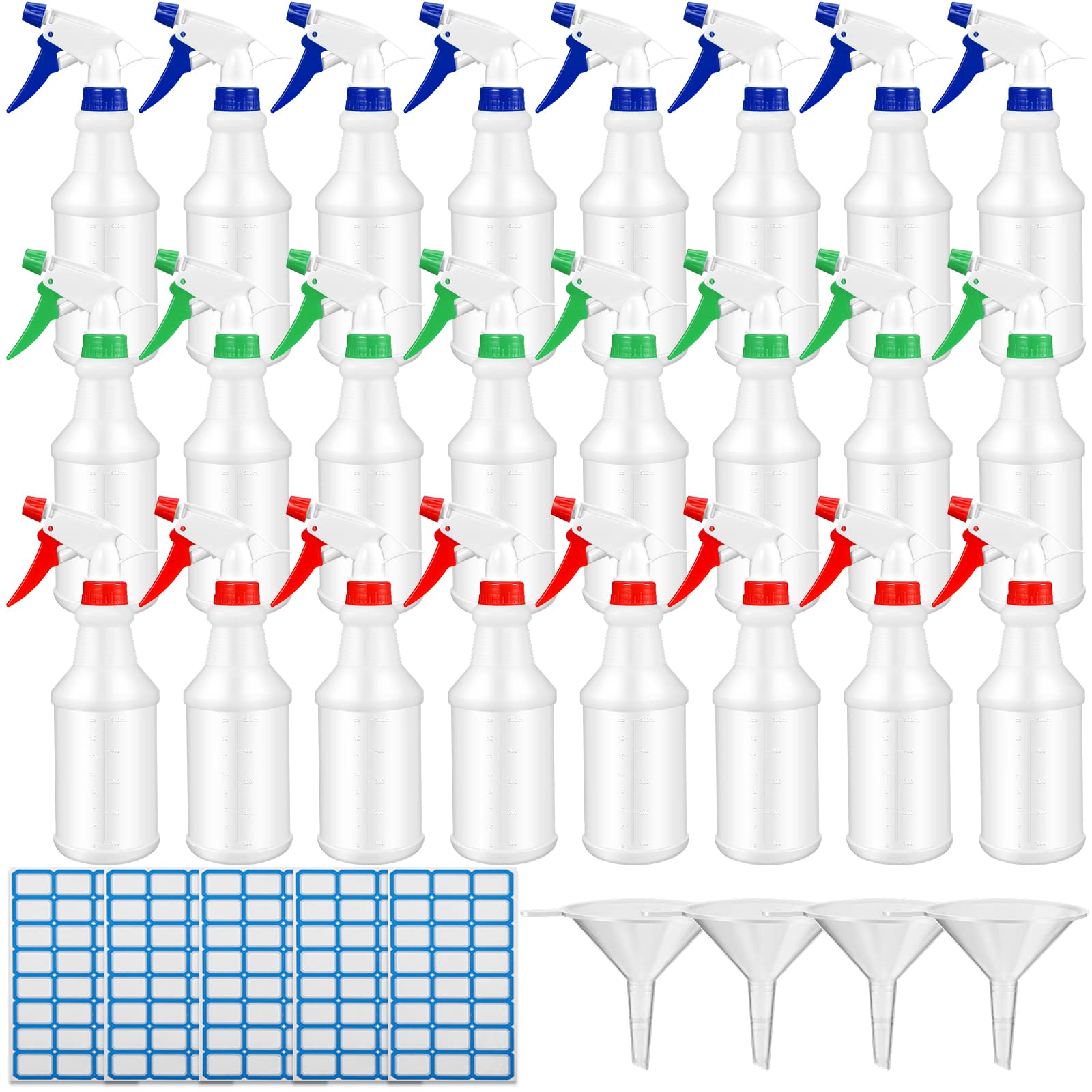 24 Pcs 24 oz Plastic Spray Bottles with Adjustable Nozzle, Funnels and ...