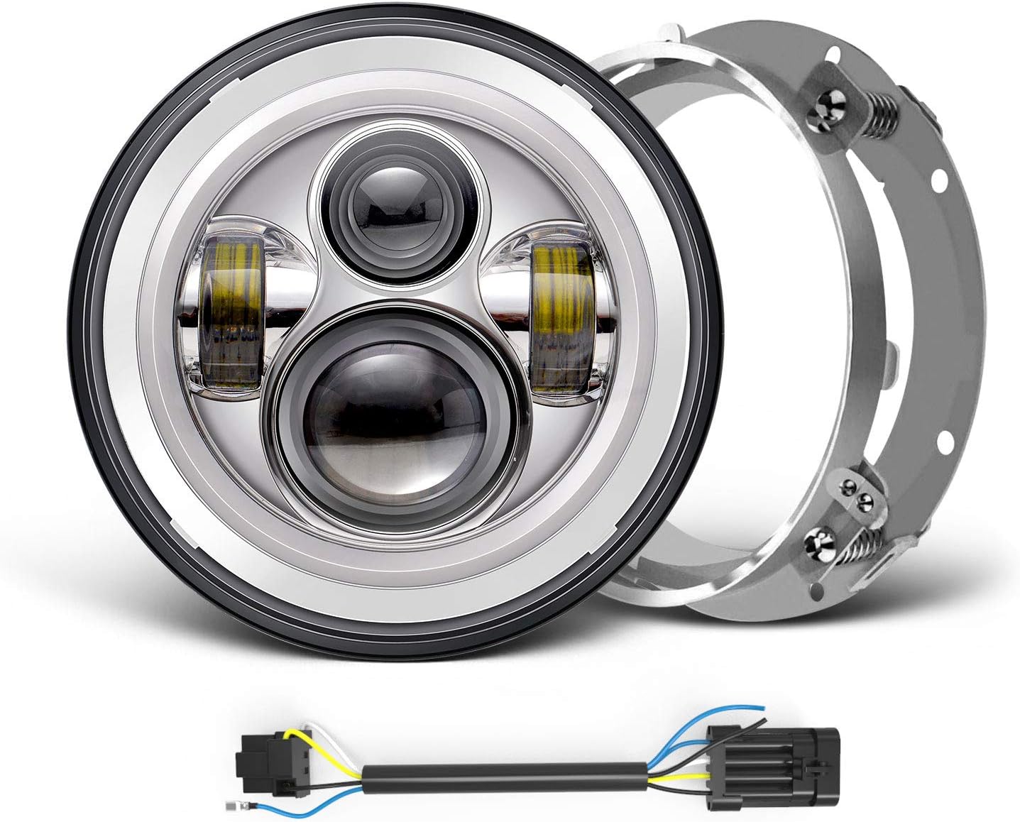 Amazon.com: Chrome 7 Inch Round Halo LED Headlight With Ultra Limited ...