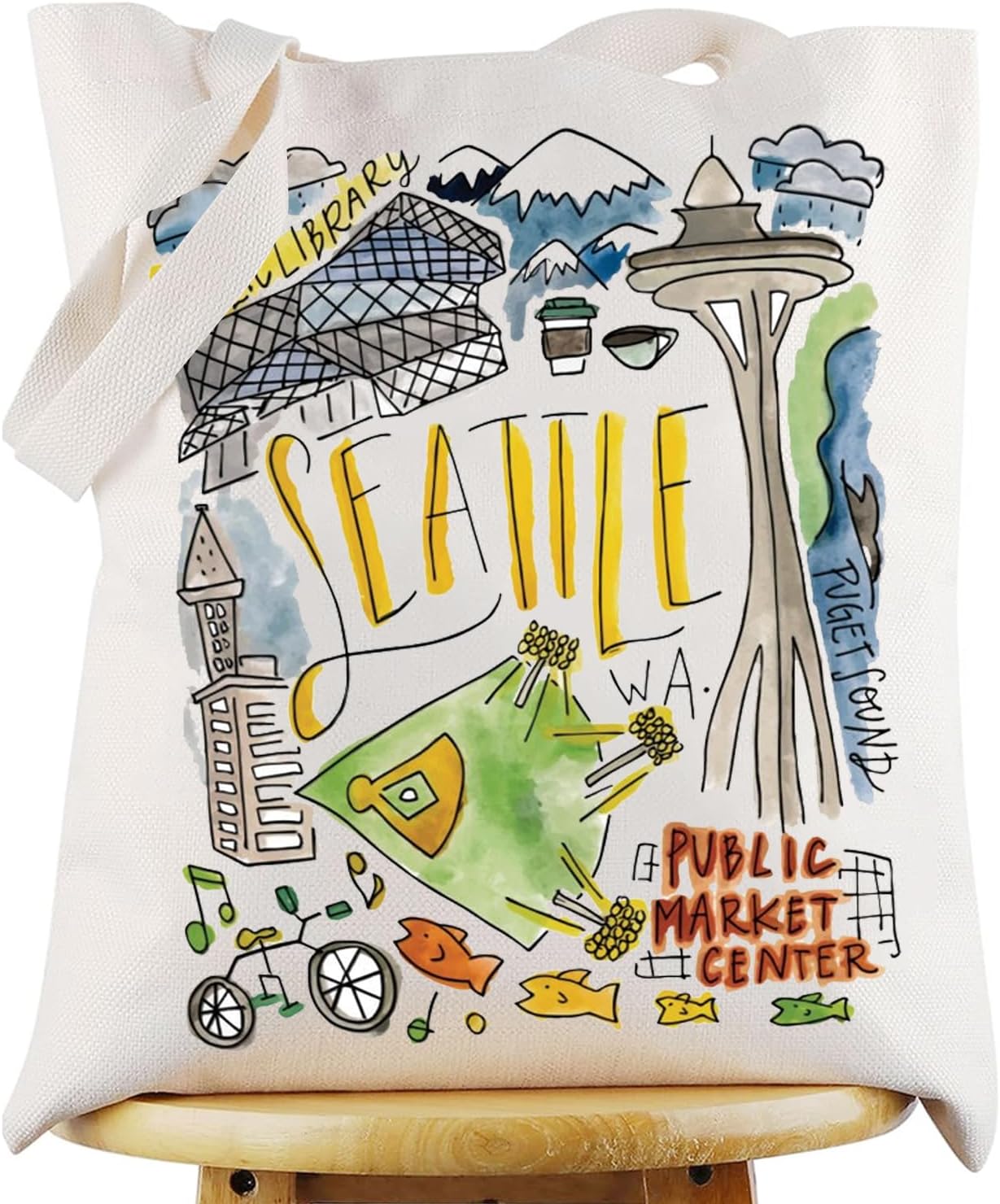 Amazon.com: G2TUP Seattle Washington Travel Tote Bag Seattle Souvenir ...
