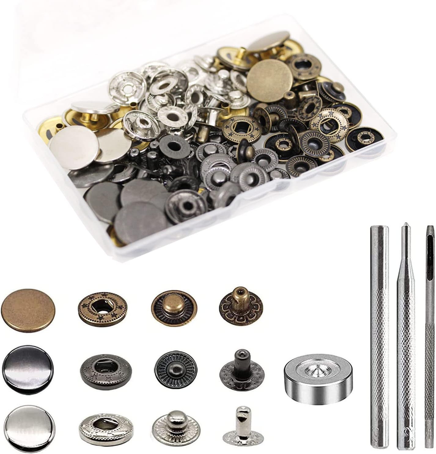 Amazon.com: 24 Sets Heavy Duty Leather Snap Fasteners Kit, BetterJonny ...