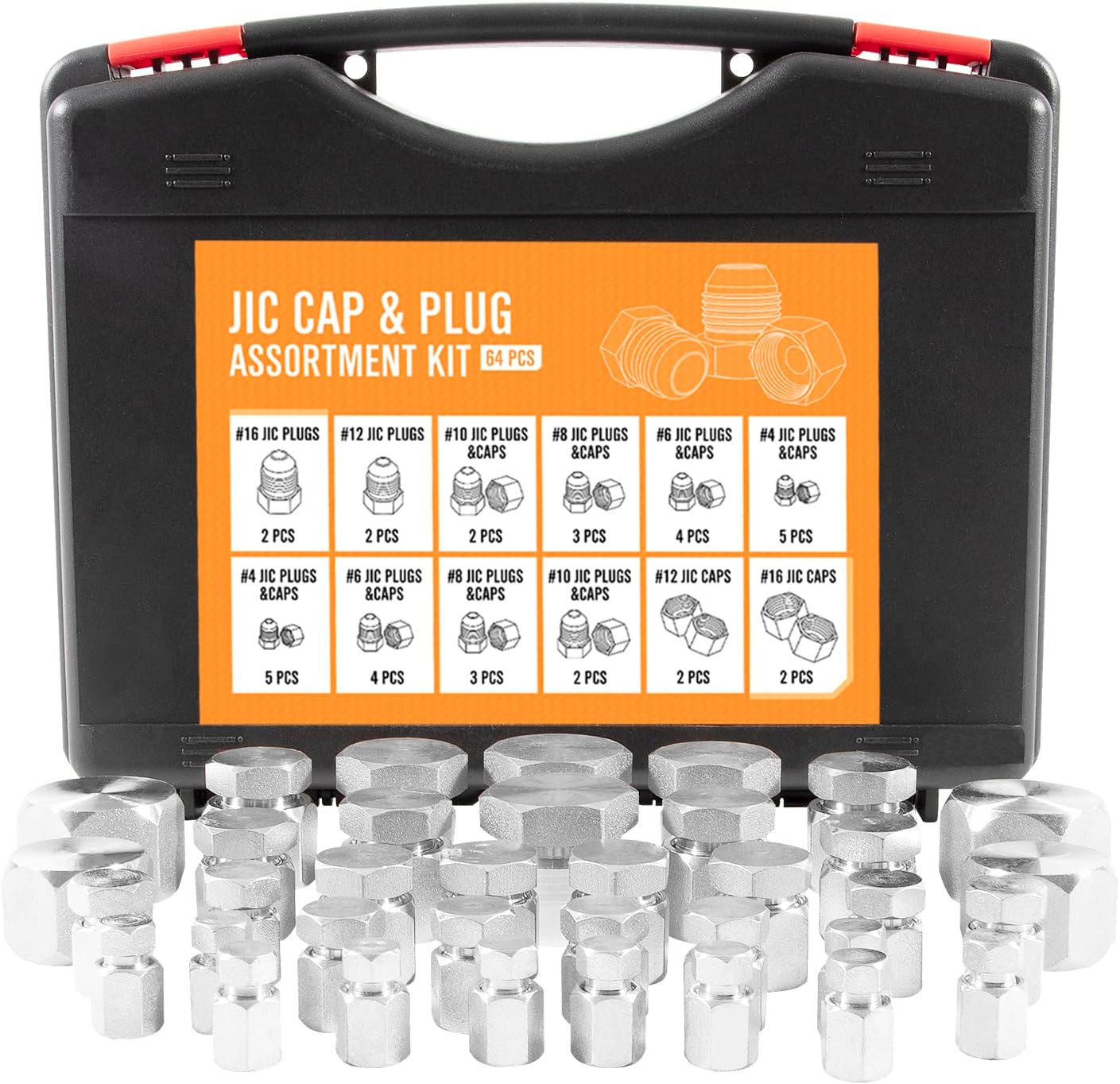 Amazon.com: 64Pcs Hydraulic Hose Tube & Pipe Fitting Kit 37° JIC Cap ...