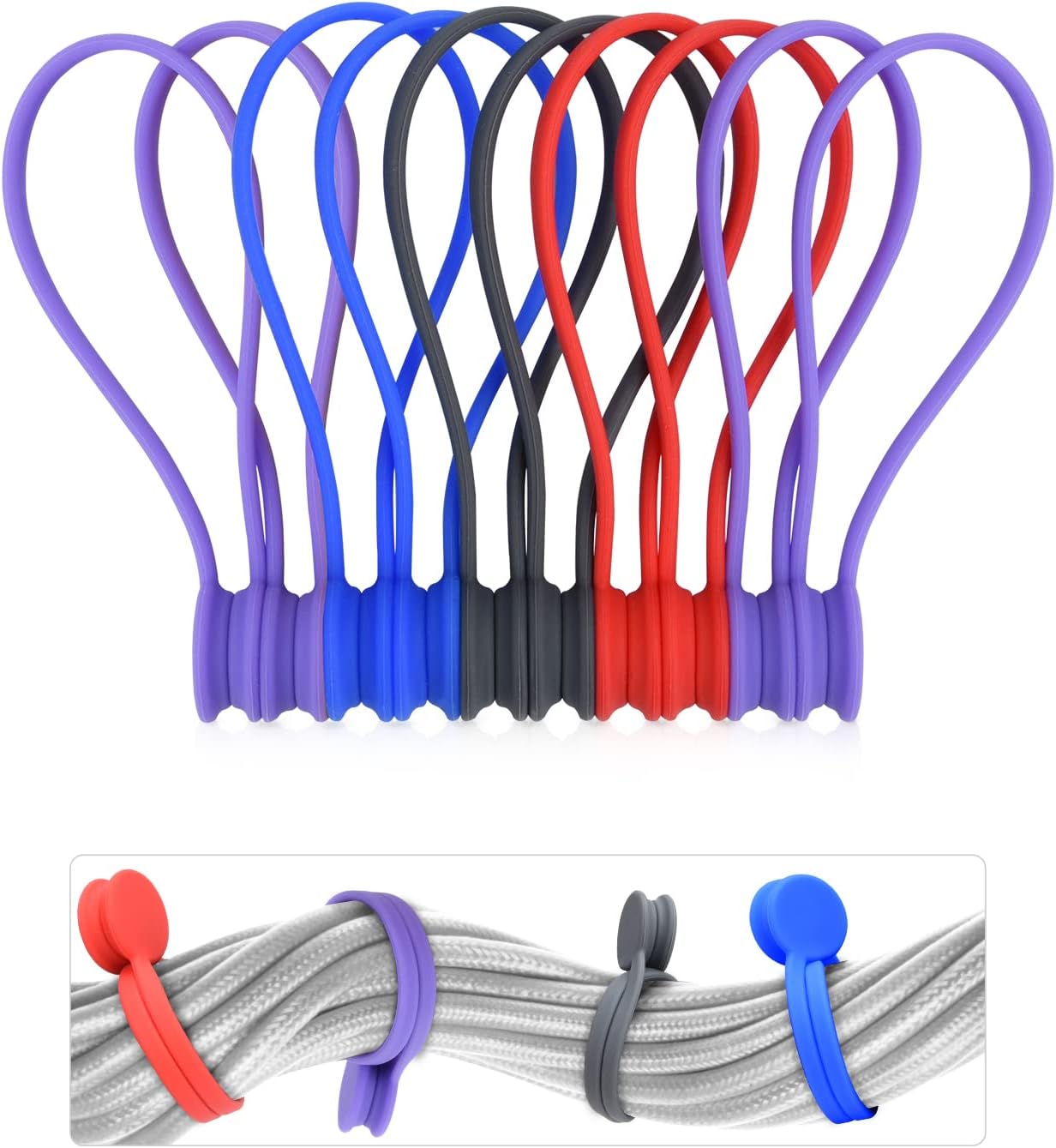 Amazon.com: 10 PCS Silicone Magnetic Cable Ties, Cable Clips Cord ...