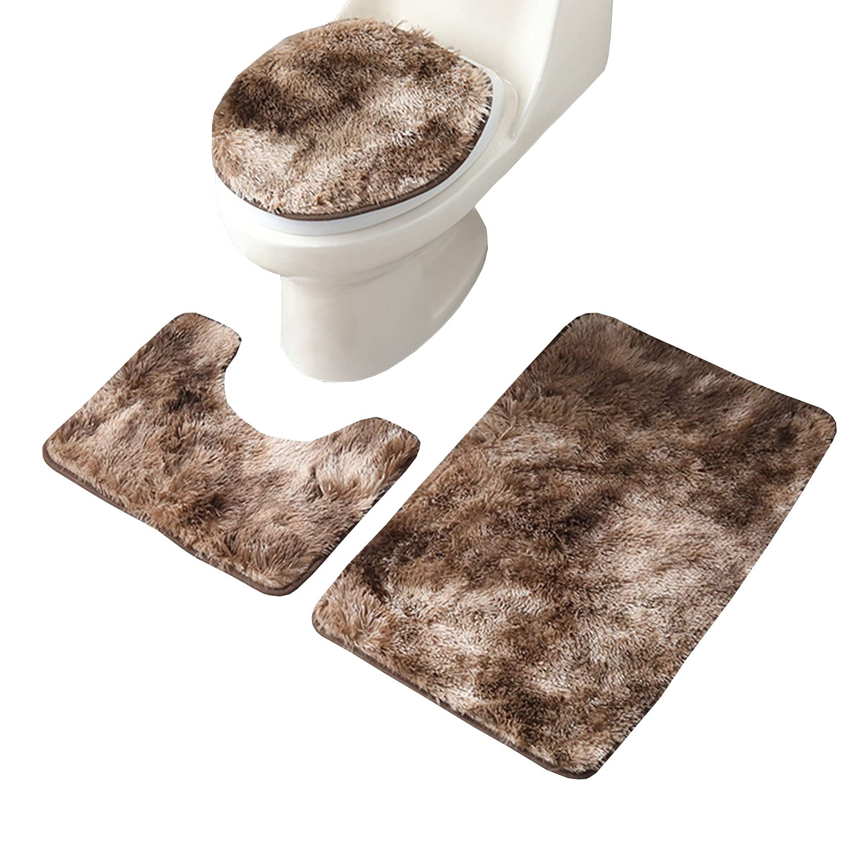 Amazon.com: 3 Pieces Bath Mats Toilet Shower Bathroom Rug Set Non-Slip ...