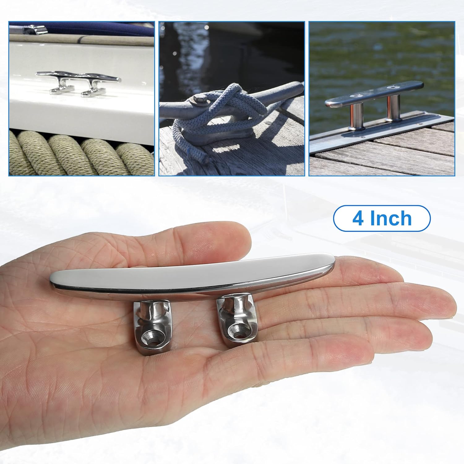 X AUTOHAUX 2pcs 4″ Flagpole Cleat Hook Deck Cleats Rope Cleat Stainless ...