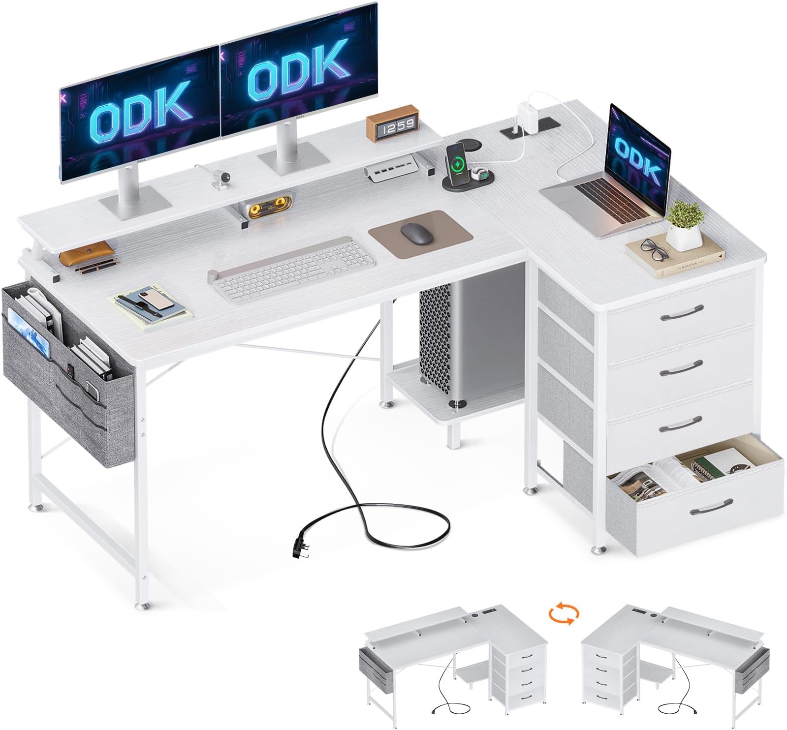 CASART L-shaped Computer Desk, Large Office Desk Corner Desk with Power ...