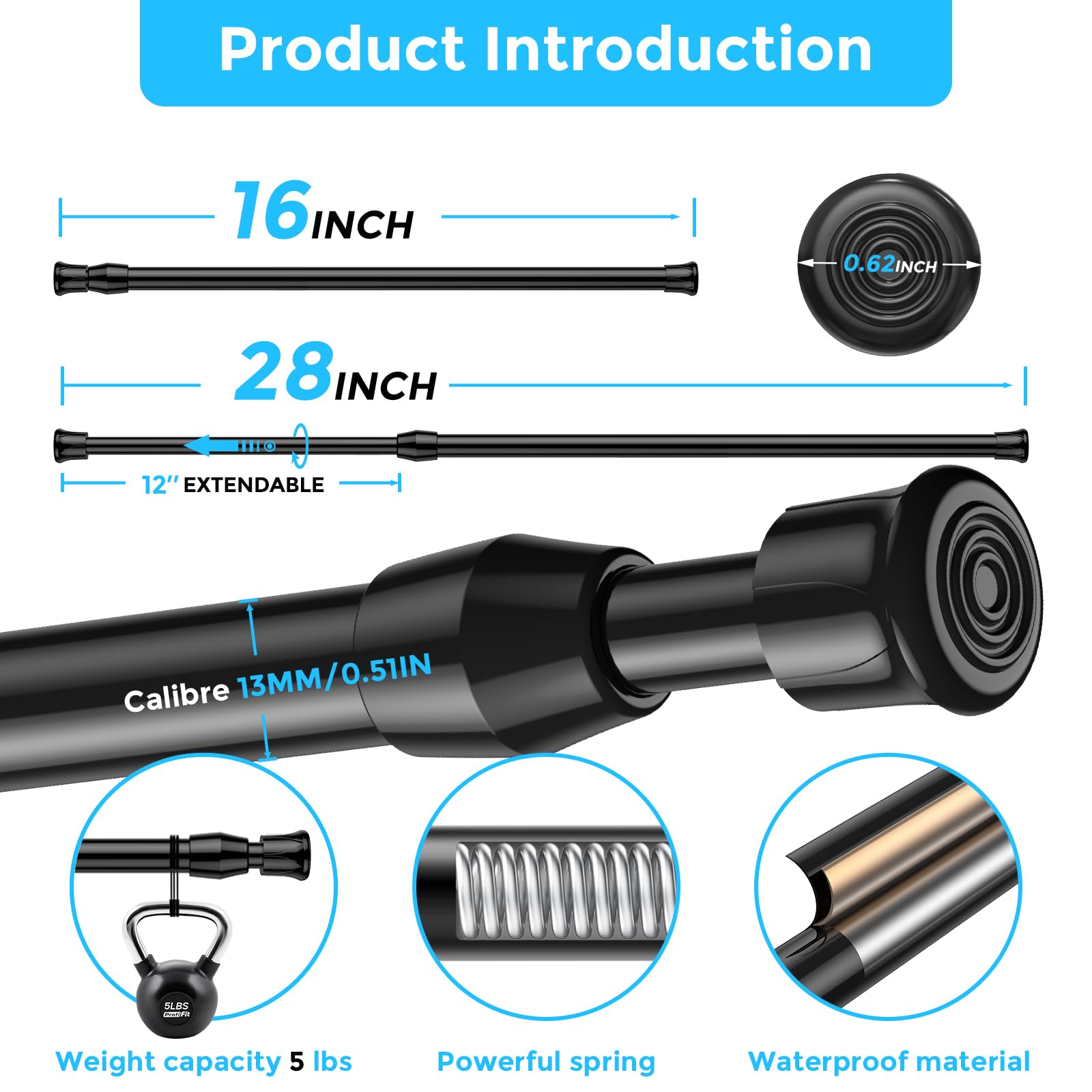 Snapklik.com : 2PCS Tension Rods 16 To 28 Inch, Black Tension Rods ...