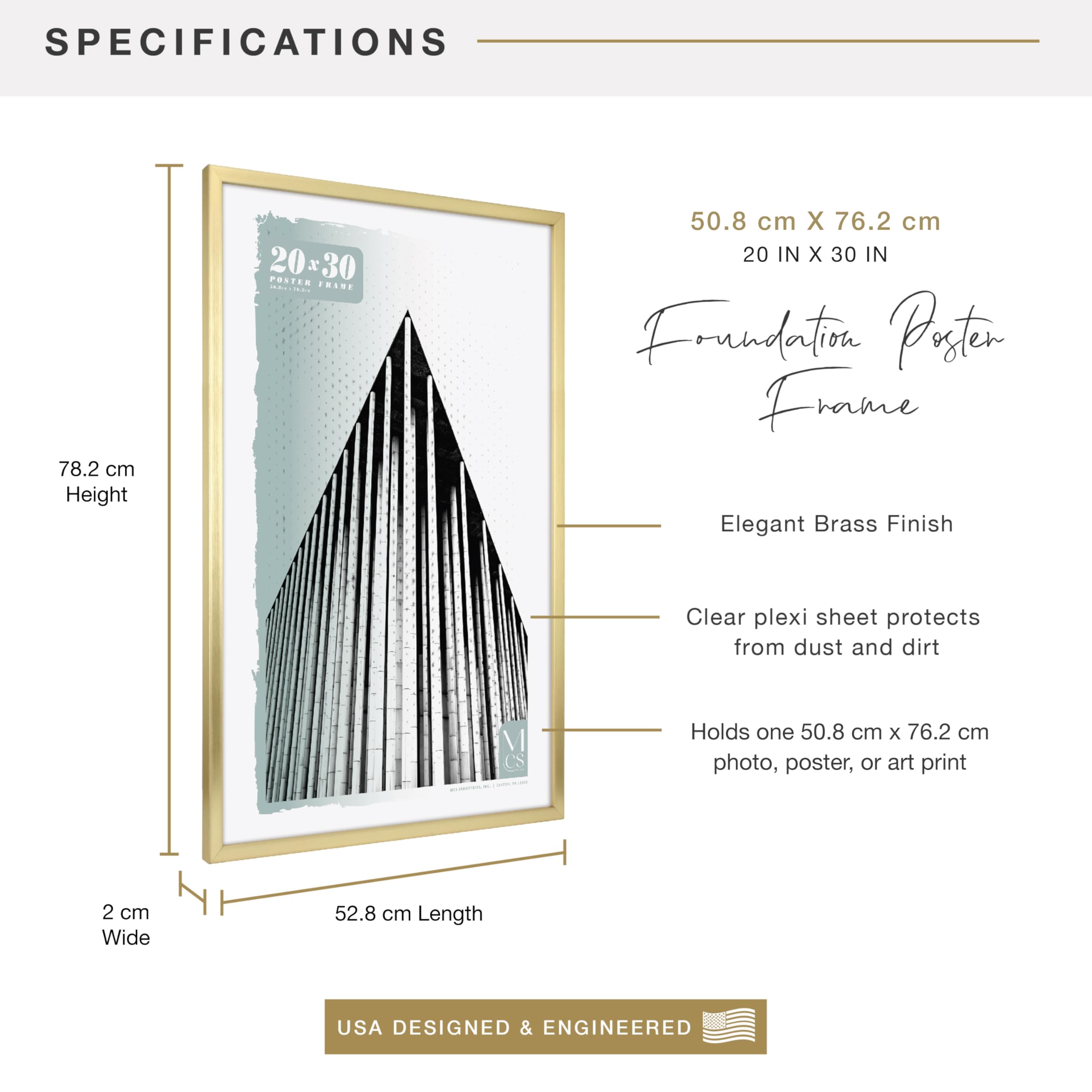 MCS Foundation 20x30 Poster Frame Traditional Brass, Vertical ...