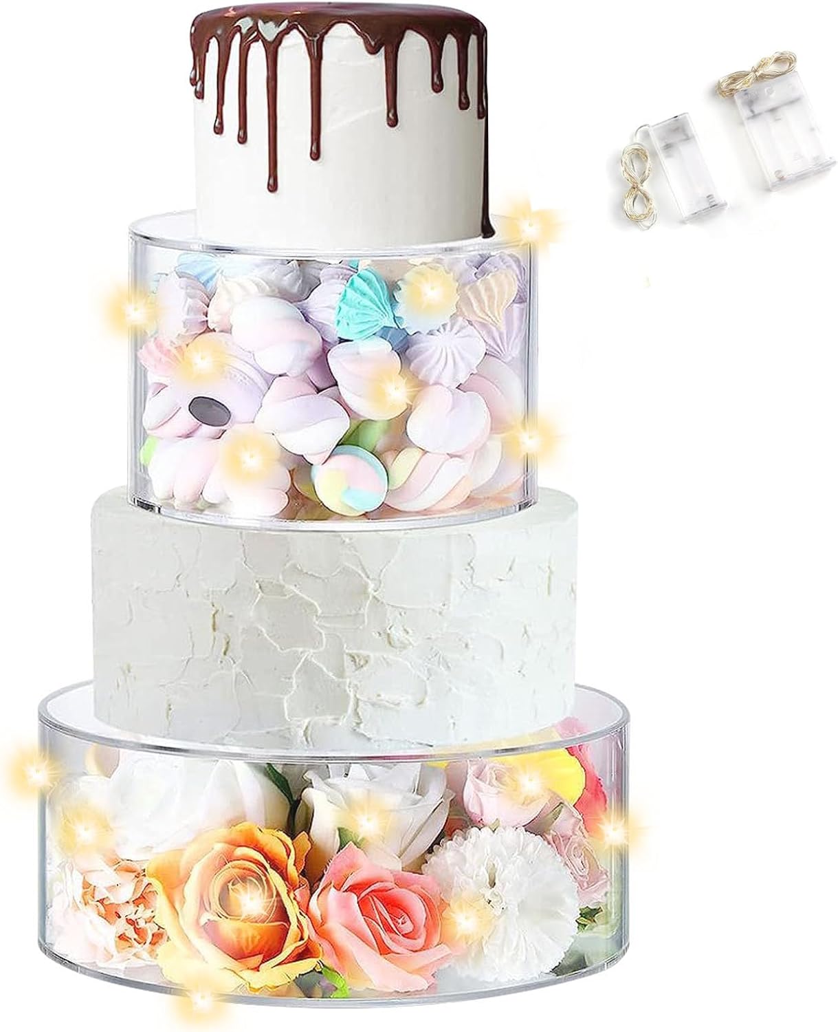 2 Pack Acrylic Cake Stand, 6 & 10 Inch Fillable Cake Risers with String ...
