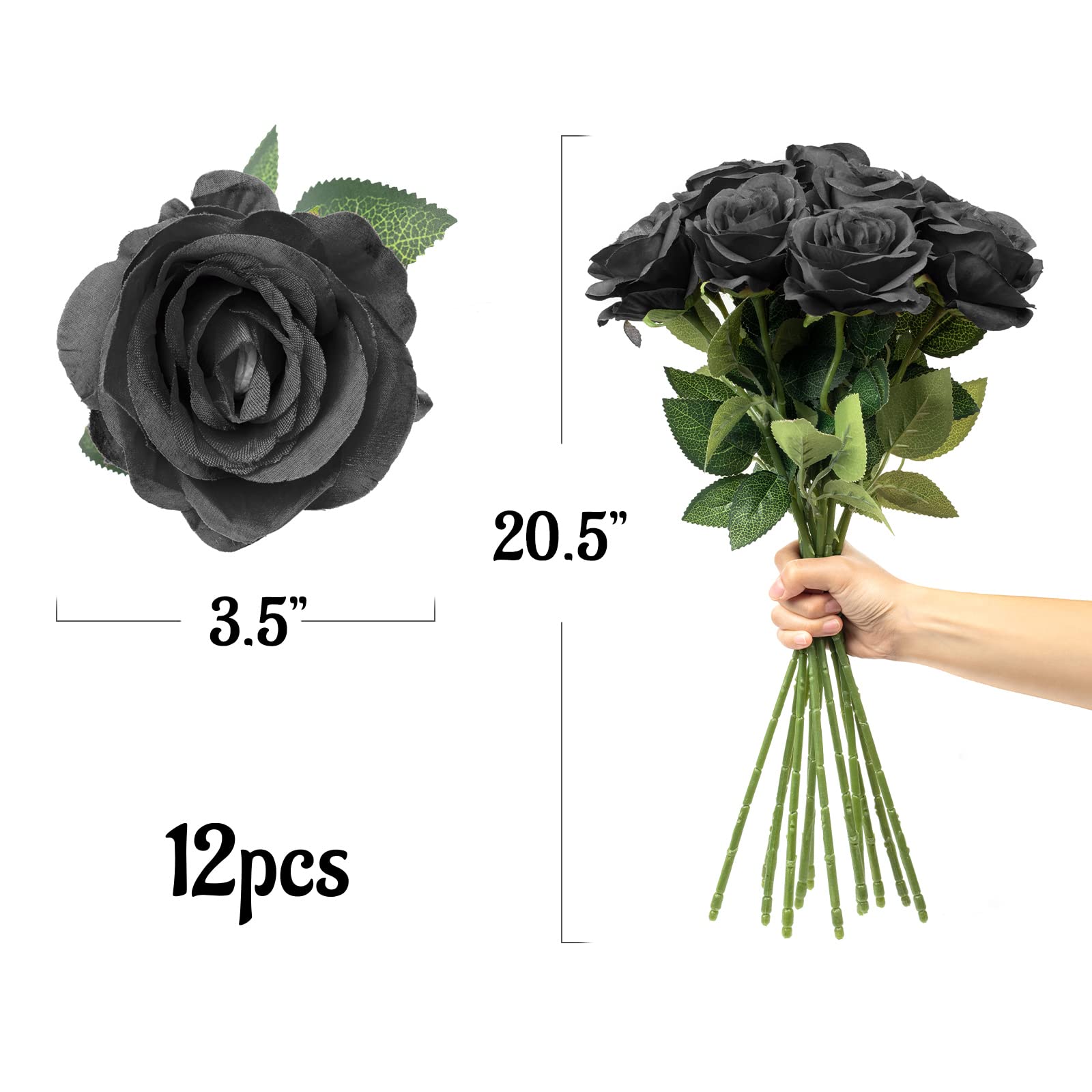 Snapklik.com : Mocoosy 12 PCS Rose Artificial Flowers, Black Fake Roses ...