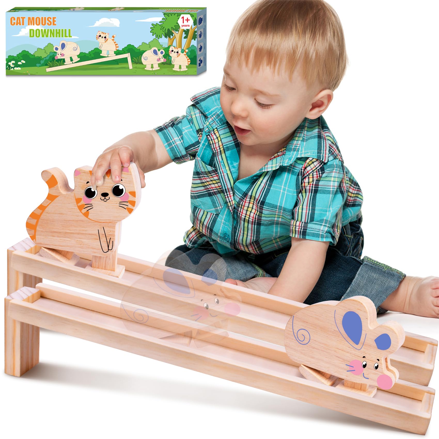 Kaodezhu Wooden Toys Cat Ramp Toys, Montessori Toys for 1 2 3 Year Old ...