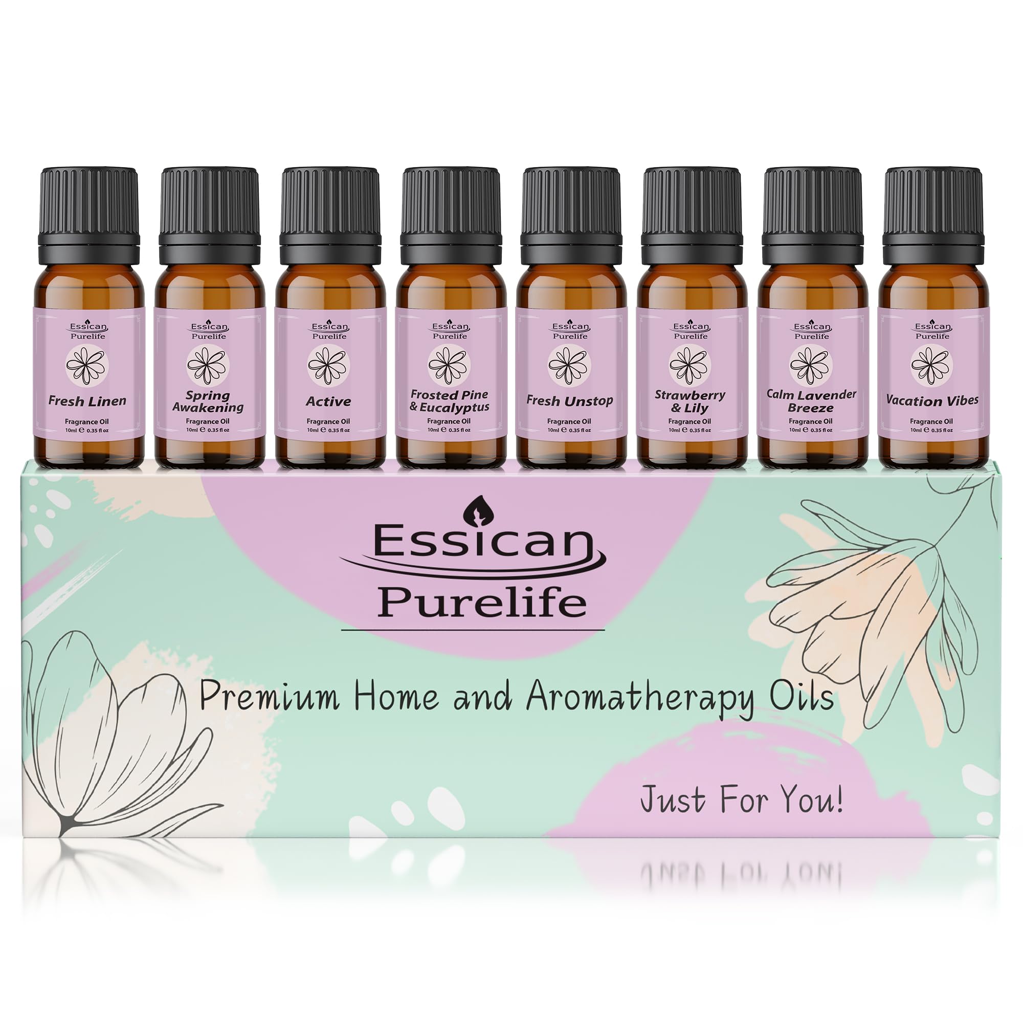 Essican Purelife Laundry Scented Fragrance Oil Set 8 X 10ml Fresh