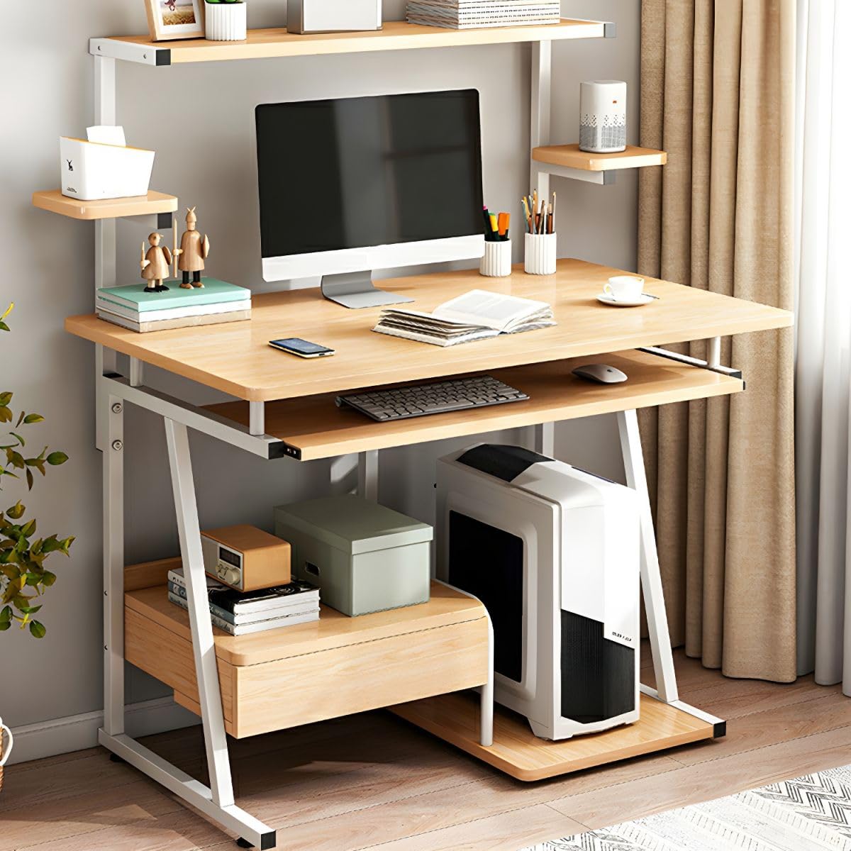 Amazon.com: KWOKING Office Desk with Keyboard Tray & CPU Storage ...