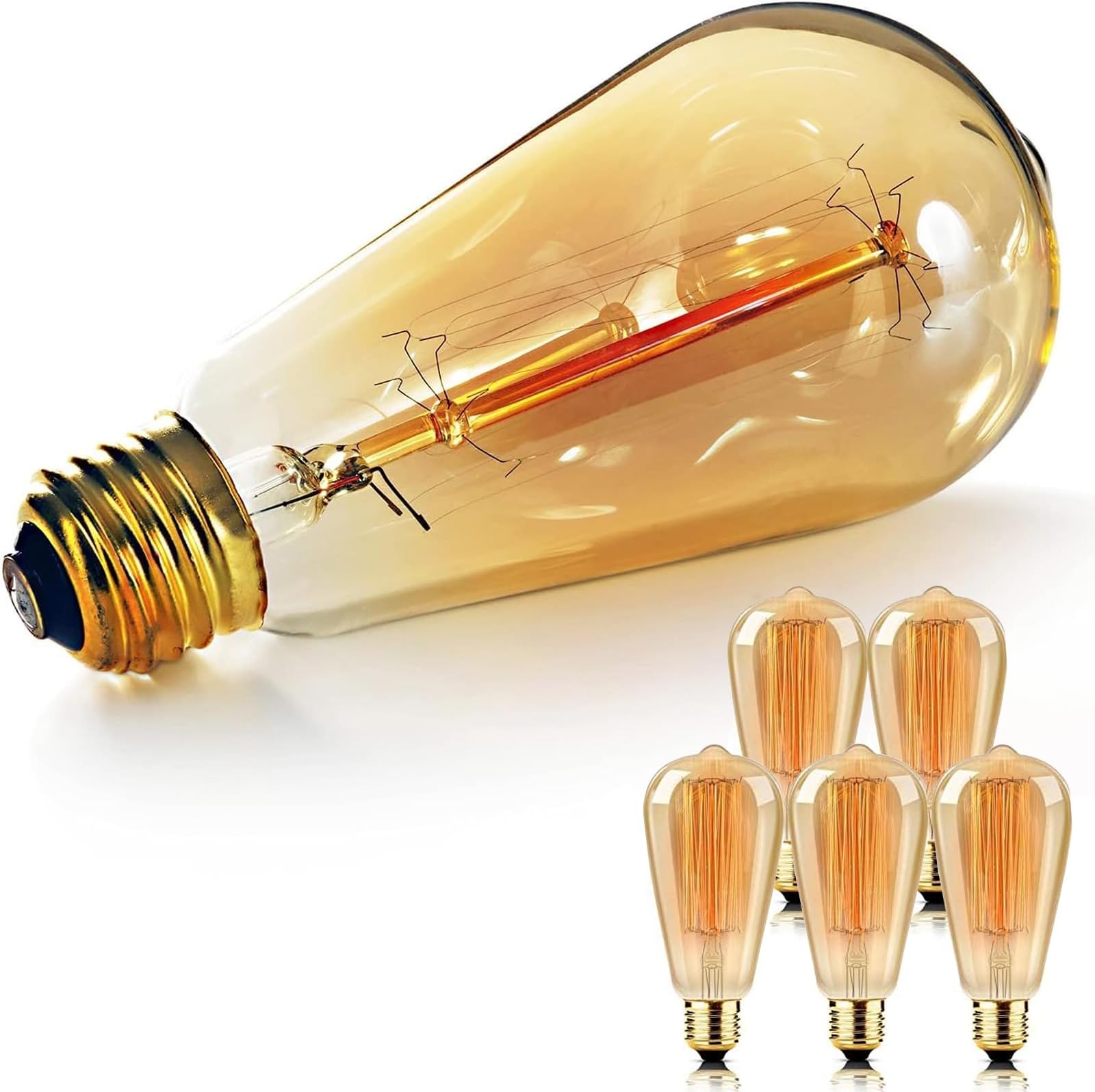 NICLY 6Pcs Bombillas Edison Regulables E26 40W Luz Cálida Ámbar Tinte ...