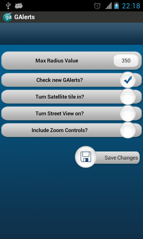 Aplicación GAlerts en Amazon Appstore