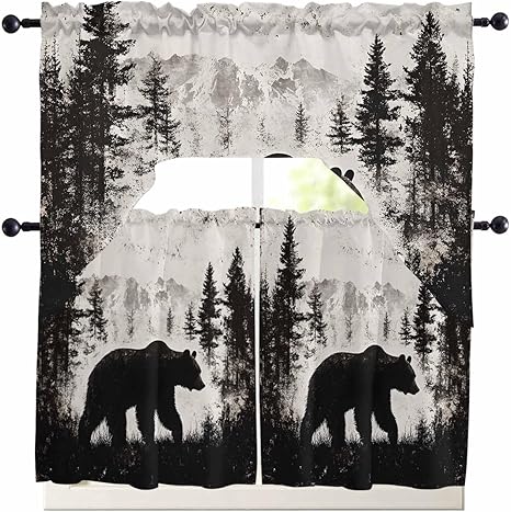 Amazon.com: Rustic Bear Kitchen Curtains Sets for Windows 3 Piece ...
