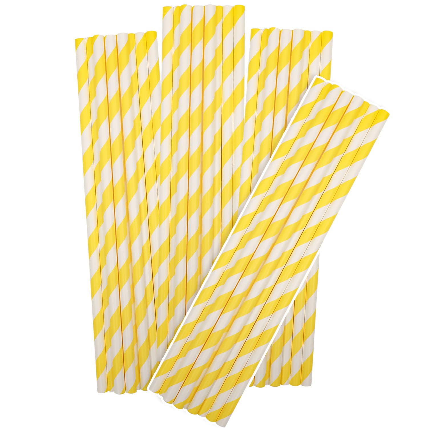 Amazon.com: 150 Packs Yellow Paper Straws Drinking Disposable Stripe ...