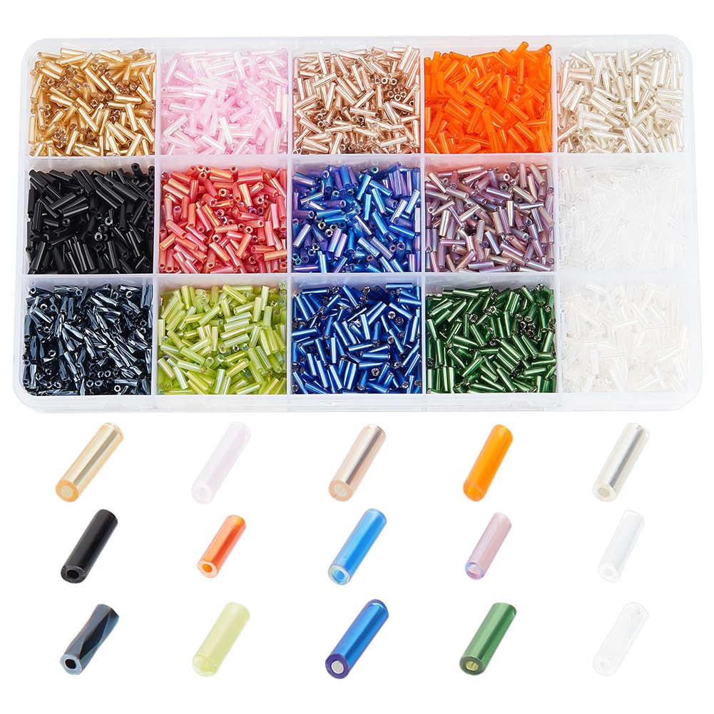 GOMAKERER 3750 Pcs 15 Colors Glass Bugle Beads, Mixed Color Screwy ...
