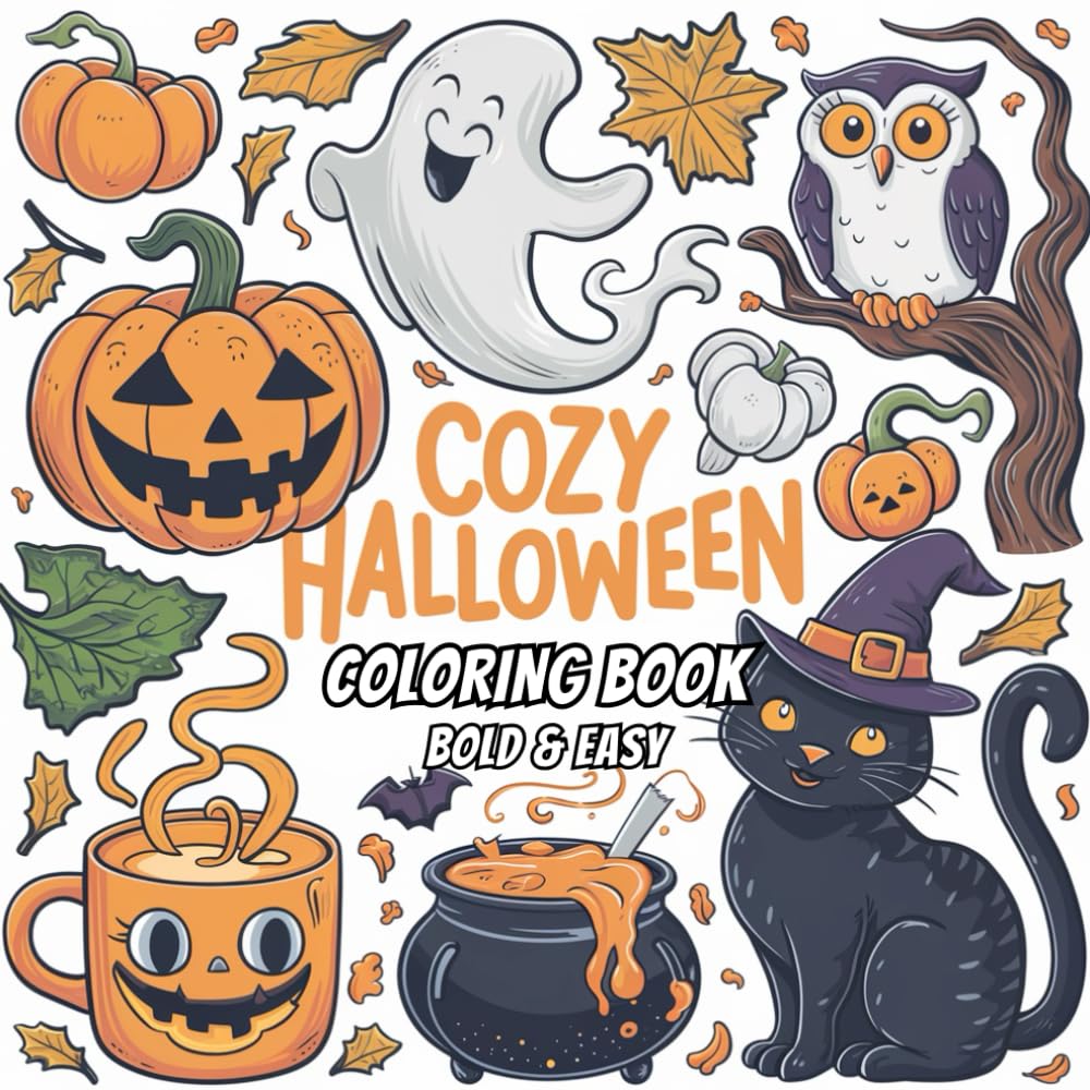 Snapklik.com : Cozy Halloween Coloring Book: Bold & Easy Designs For ...