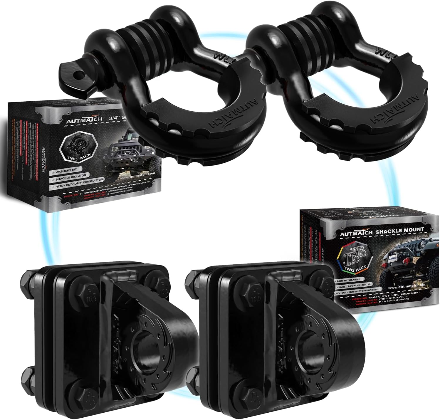 Amazon.com: AUTMATCH 3/4" D Ring Shackles with Shackle Mount, Bolt On ...