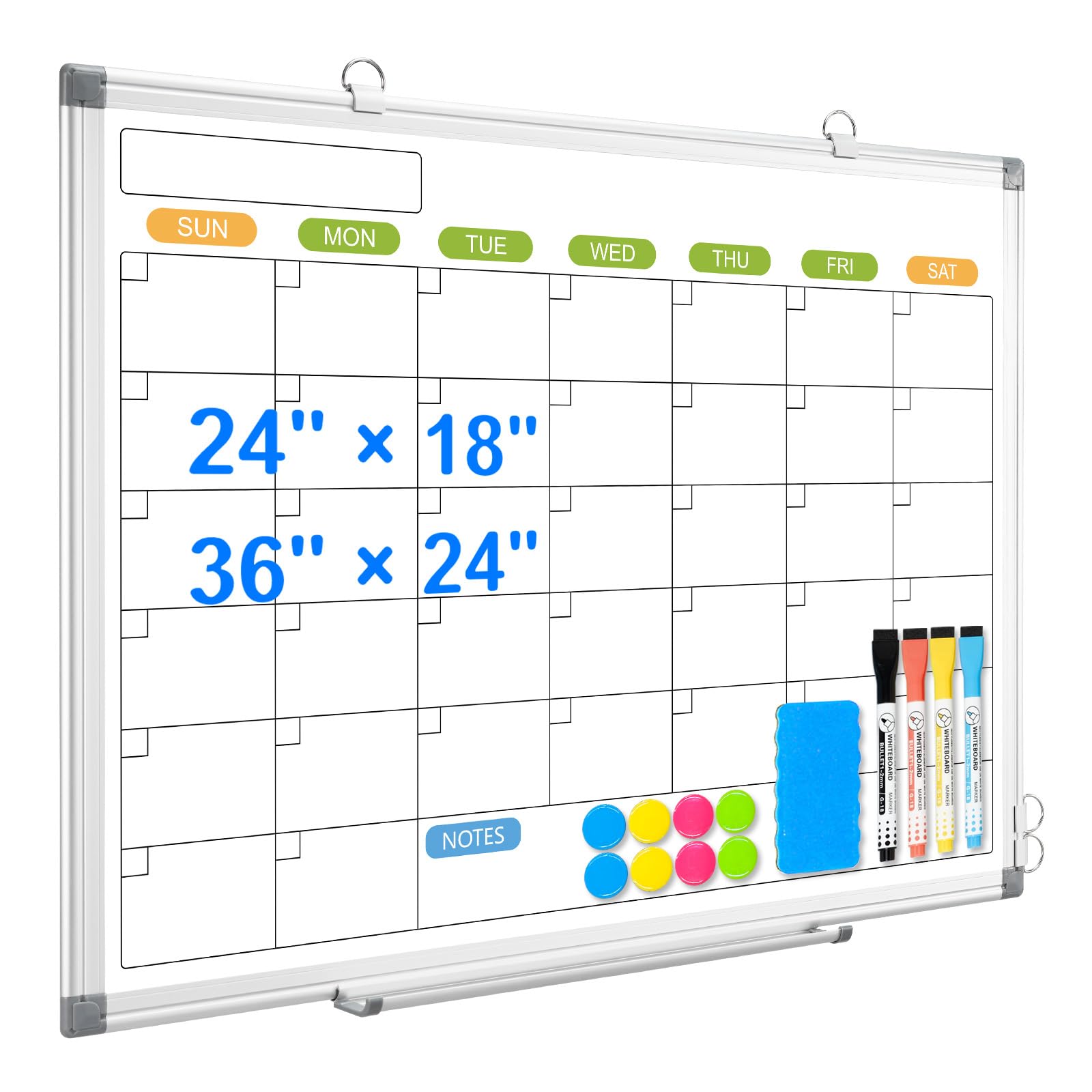 AMUSIGHT Dry Erase Calendar Whiteboard for Wall, 24" x 18" Magnetic ...