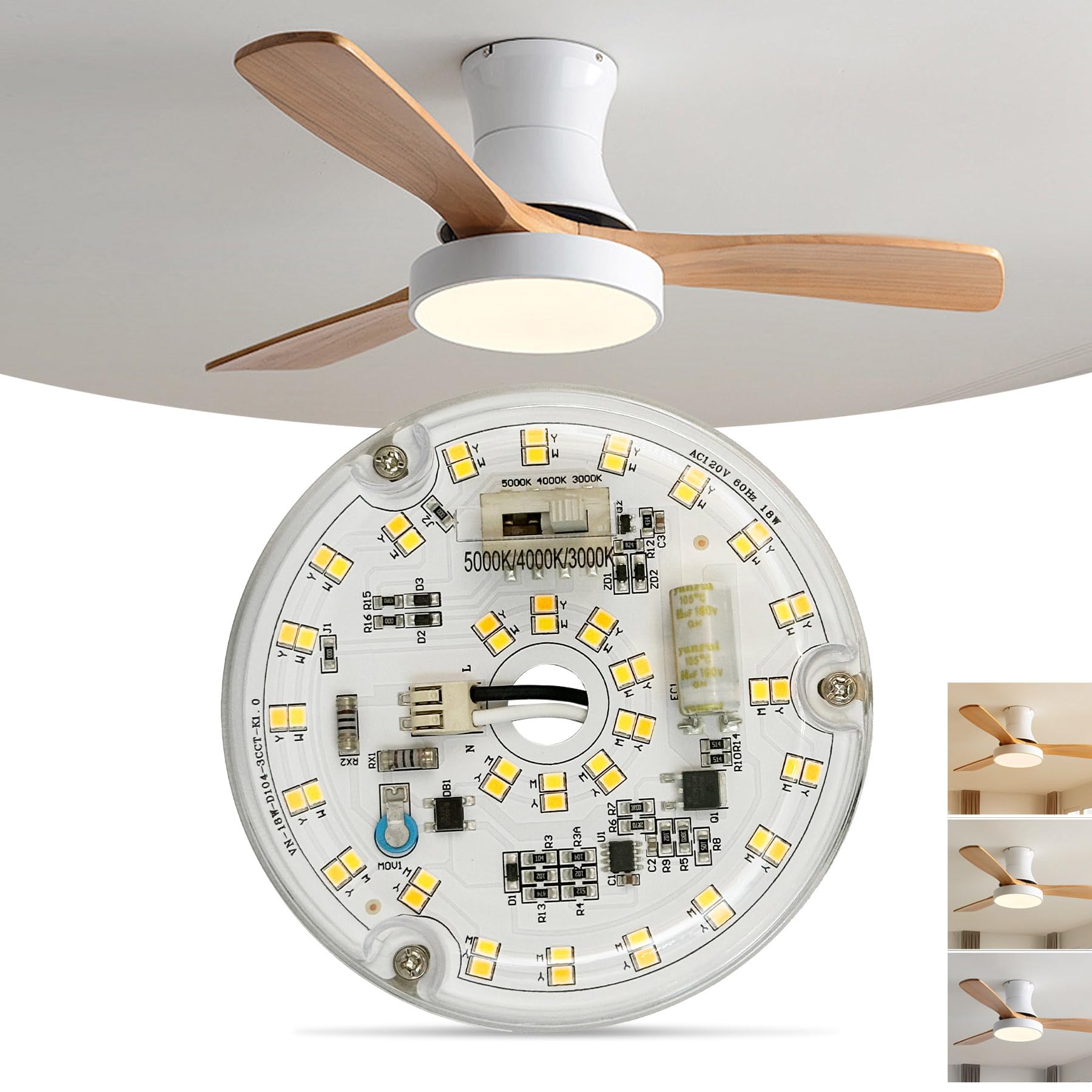 Ansen 1 Pack Ceiling Fan Light Replacement Panel PCB, 4in 18W LED ...