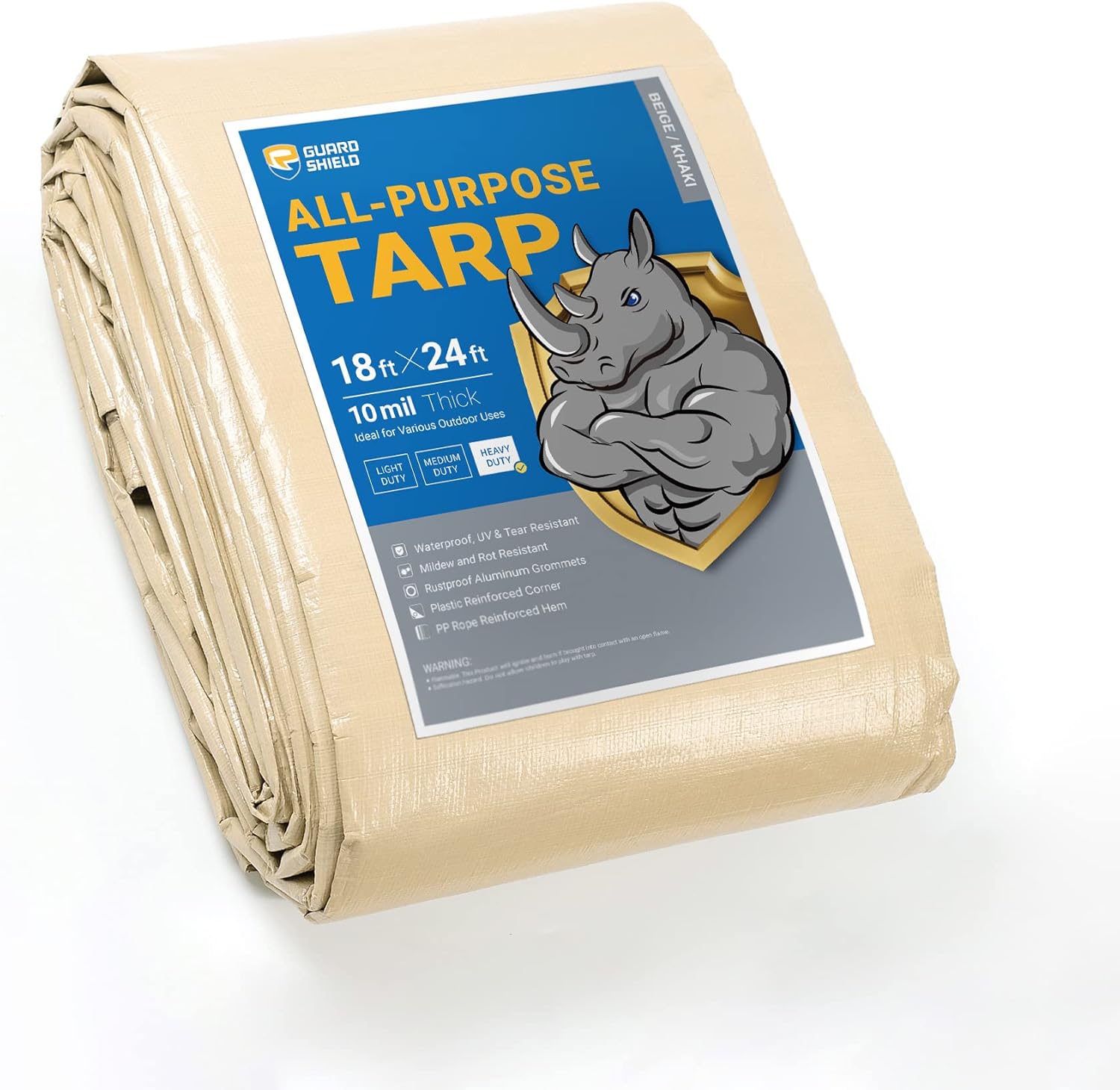 GUARD SHIELD Beige Tarp Heavy Duty Waterproof 18x24 Feet Outdoor Poly ...