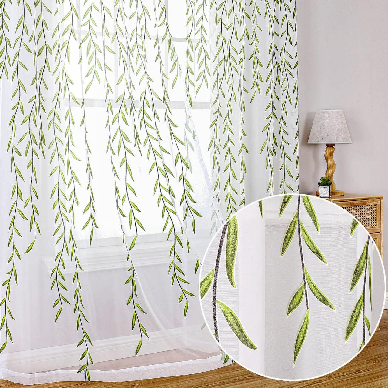 Amazon.com: BROSHAN 108 inch Sheer Curtains with Design, Green Leaf ...